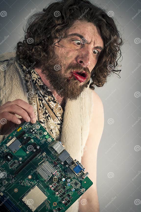 Caveman Confused Technology Stock Image - Image of funny, confused ...