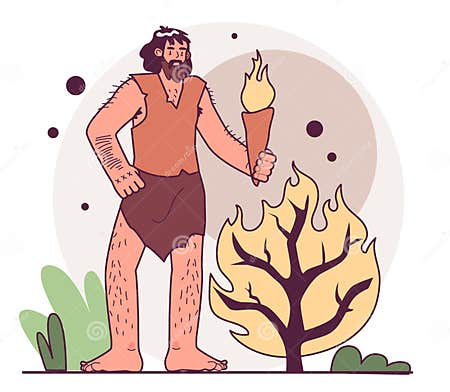 Caveman Discovering Fire. Controlled Use of Fire for Cooking, Planting ...
