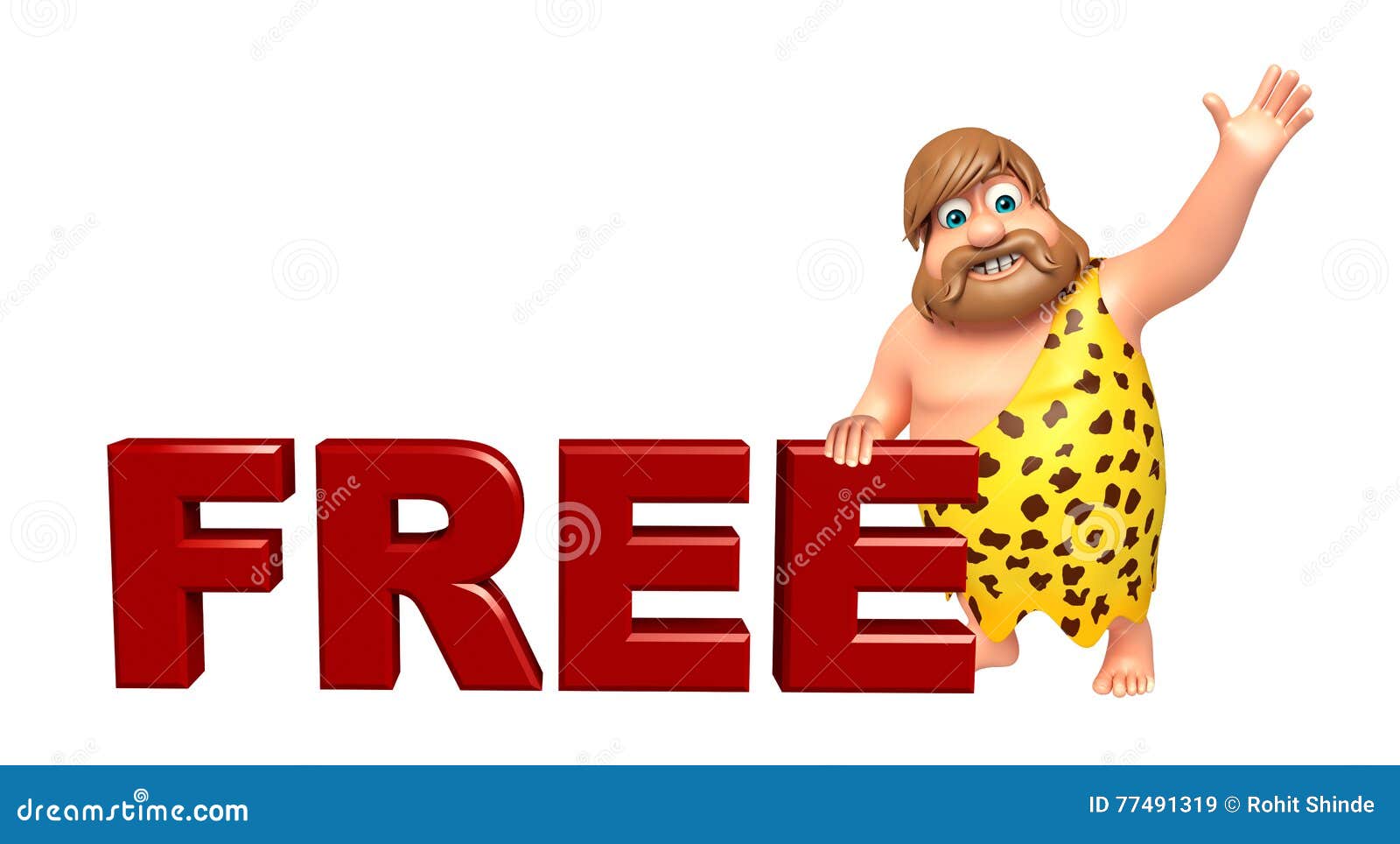 Caveman with Free sign stock illustration. Illustration of neanderthal ...