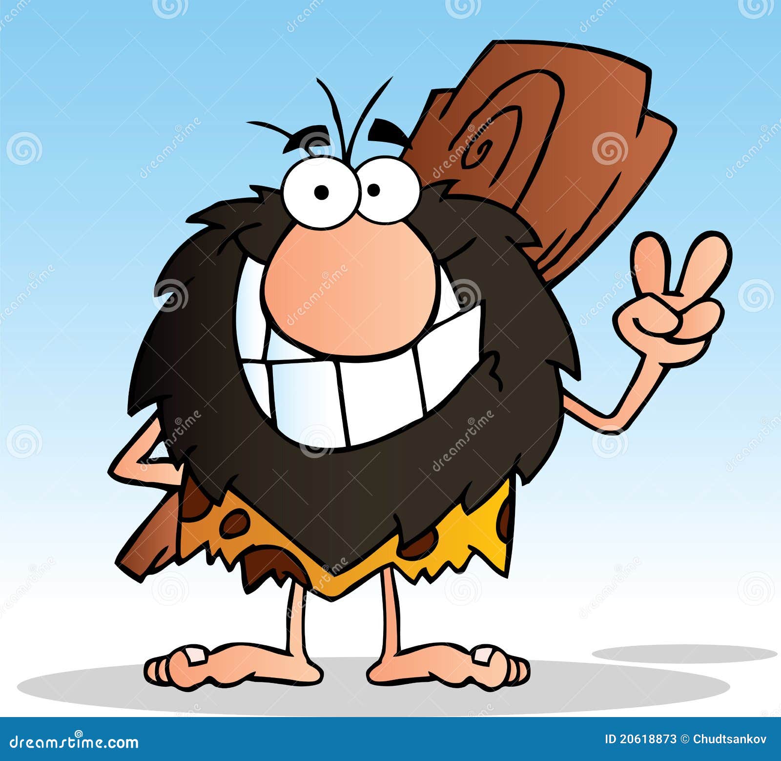 Caveman Gesturing the Peace Sign with His Hand Stock Vector ...