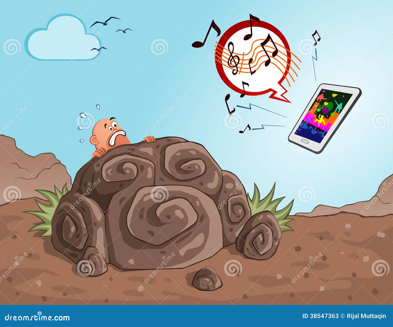 Caveman Get Scared Seeing a Gadget Stock Vector - Illustration of ...