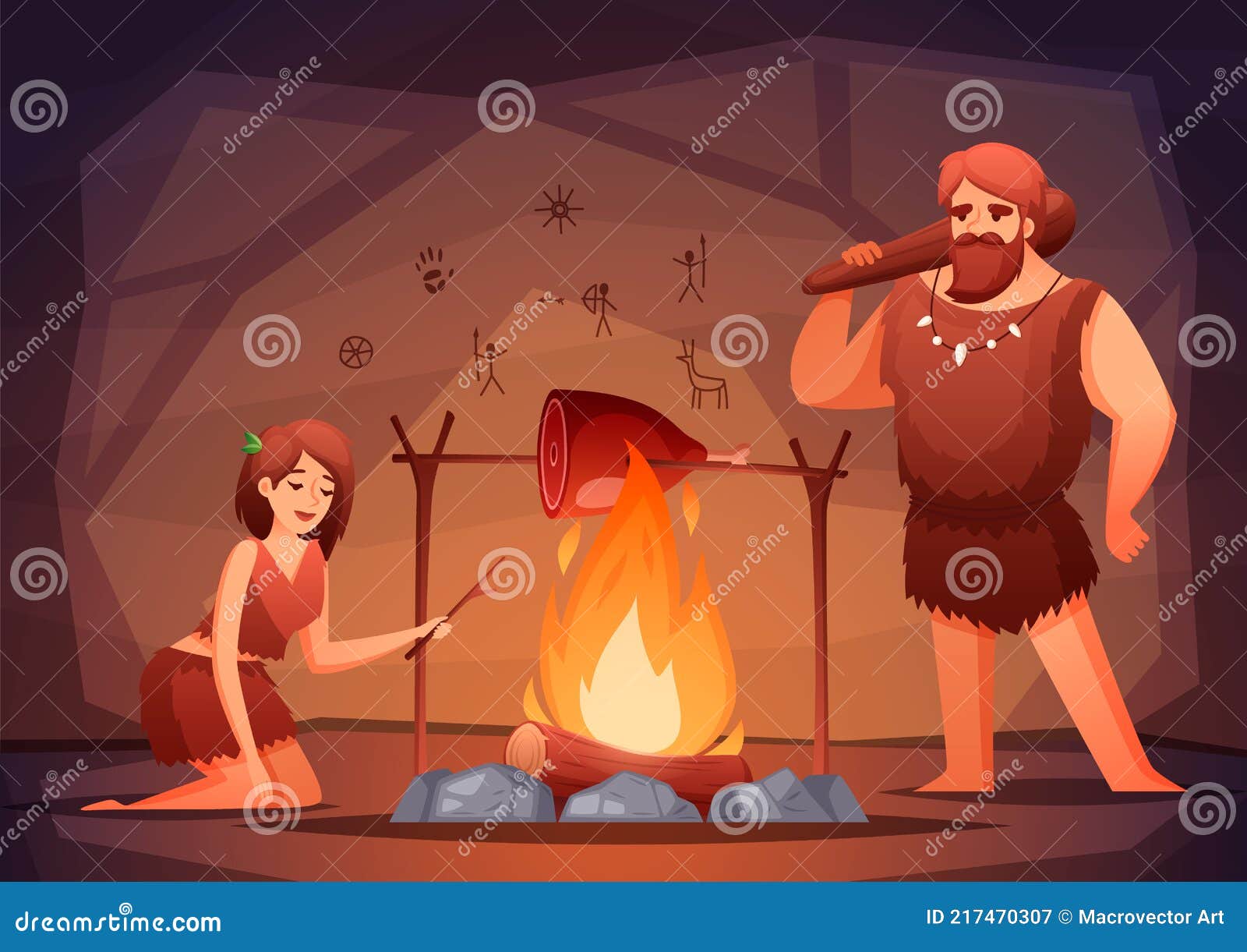 Caveman Cooking Meat On Fire Cartoon Vector Illustration ... Caveman Cooking Meat On Fire Cartoon Vector Illustration ...