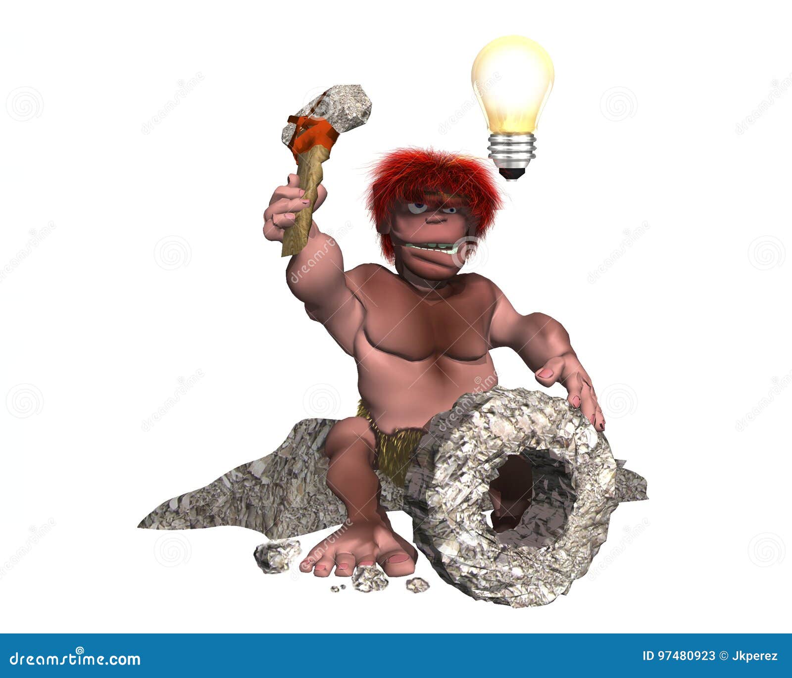 Caveman Creating Fire By Friction , Cartoon Illustration Of Stone Age ...
