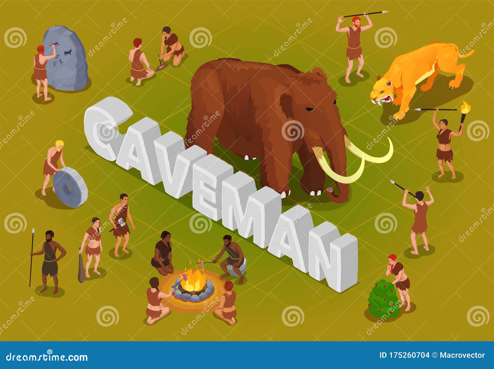 Caveman Isometric Text Composition Stock Vector - Illustration of ...