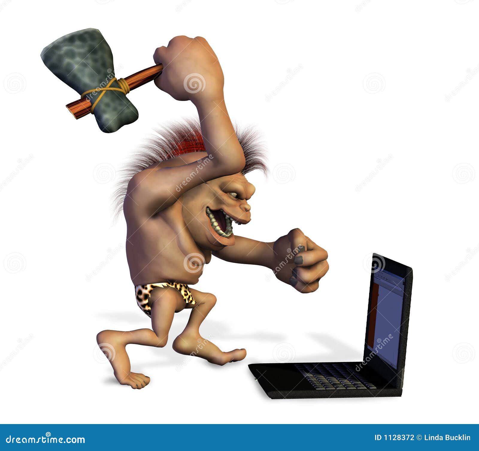 Caveman Killing a Laptop stock illustration. Illustration of technophobic - 1128372