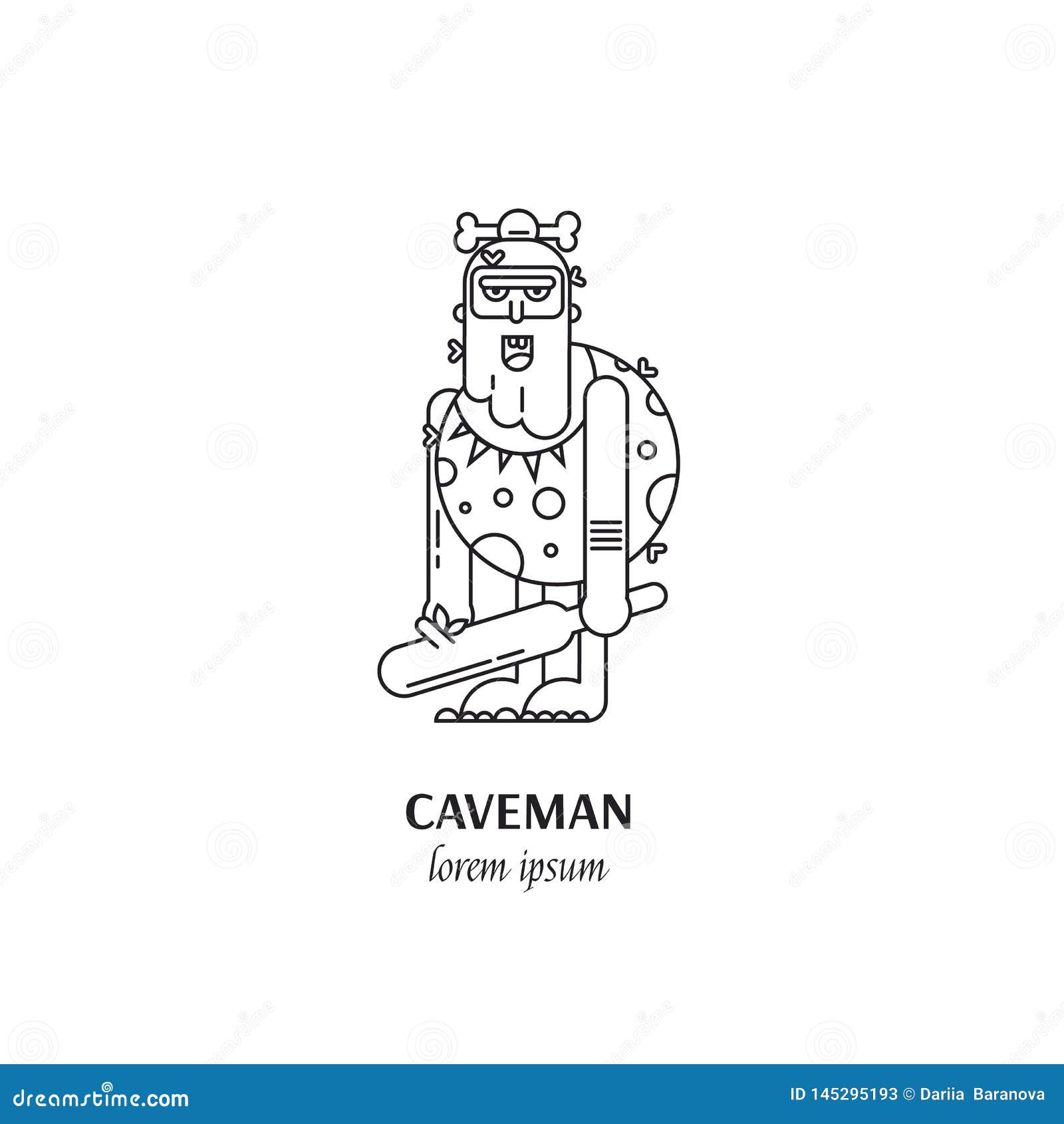 Caveman Line Art Illustration Isolated on White Stock Vector ...