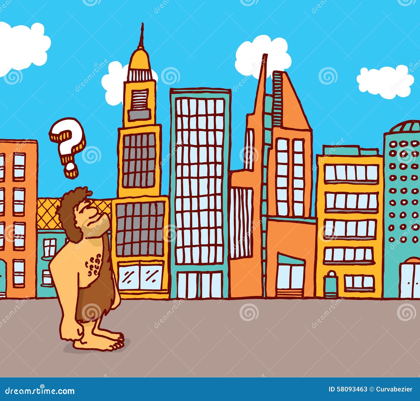 Caveman lost in the city stock vector. Illustration of lost - 58093463