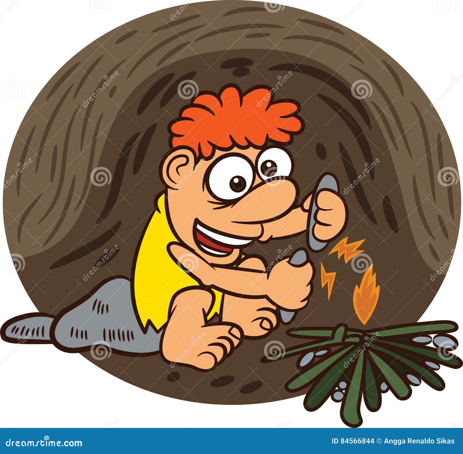 Caveman Making Fire with Stone Cartoon Stock Vector - Illustration of ...