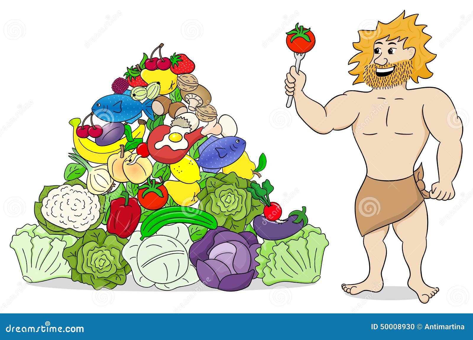 Caveman With Paleo Food Pyramid Stock Vector - Image: 50008930