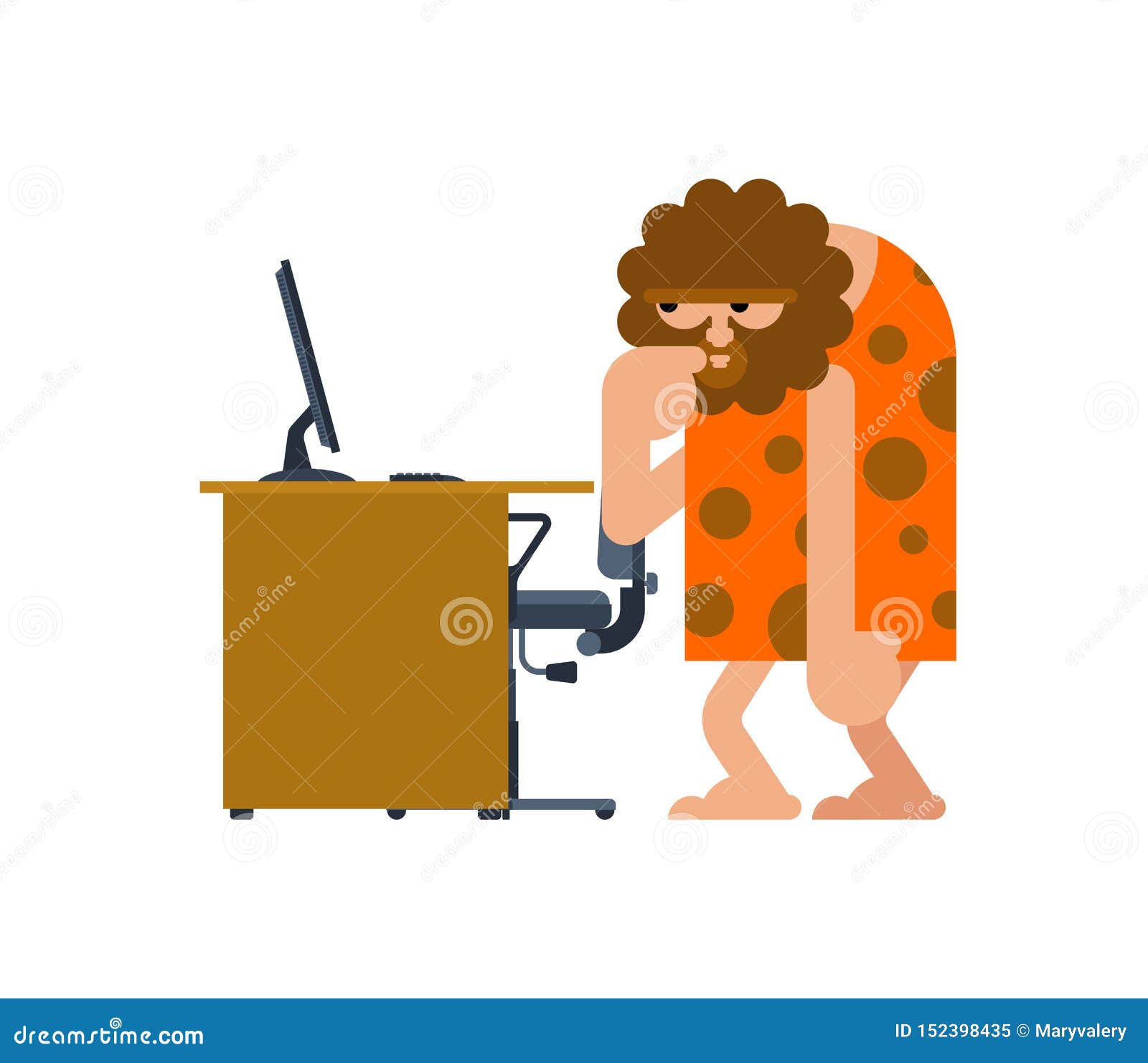 Caveman and PC. Prehistoric Man and Computer Stock Vector ...