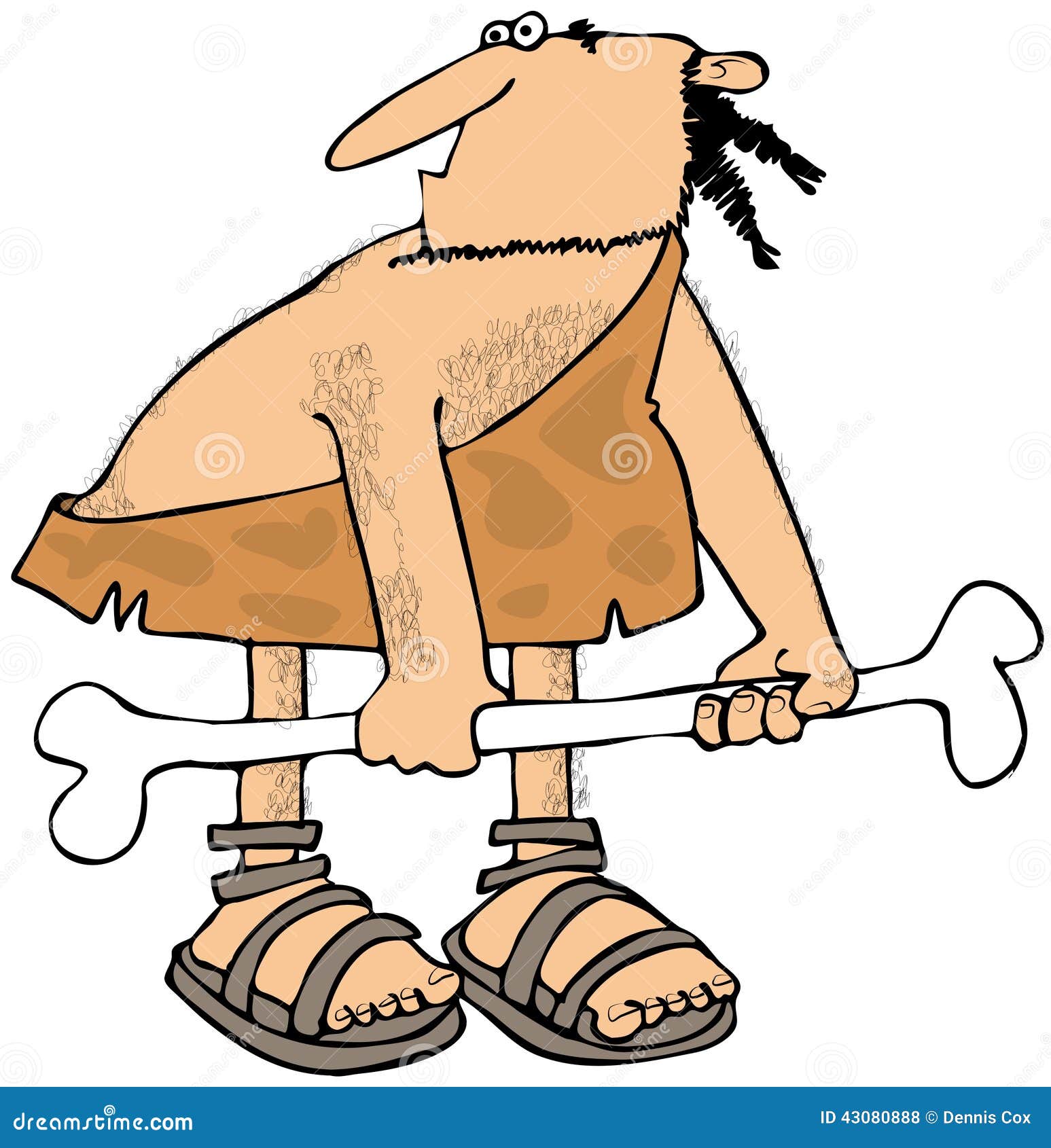 Caveman Picking Up a Giant Bone Stock Illustration - Illustration of ...