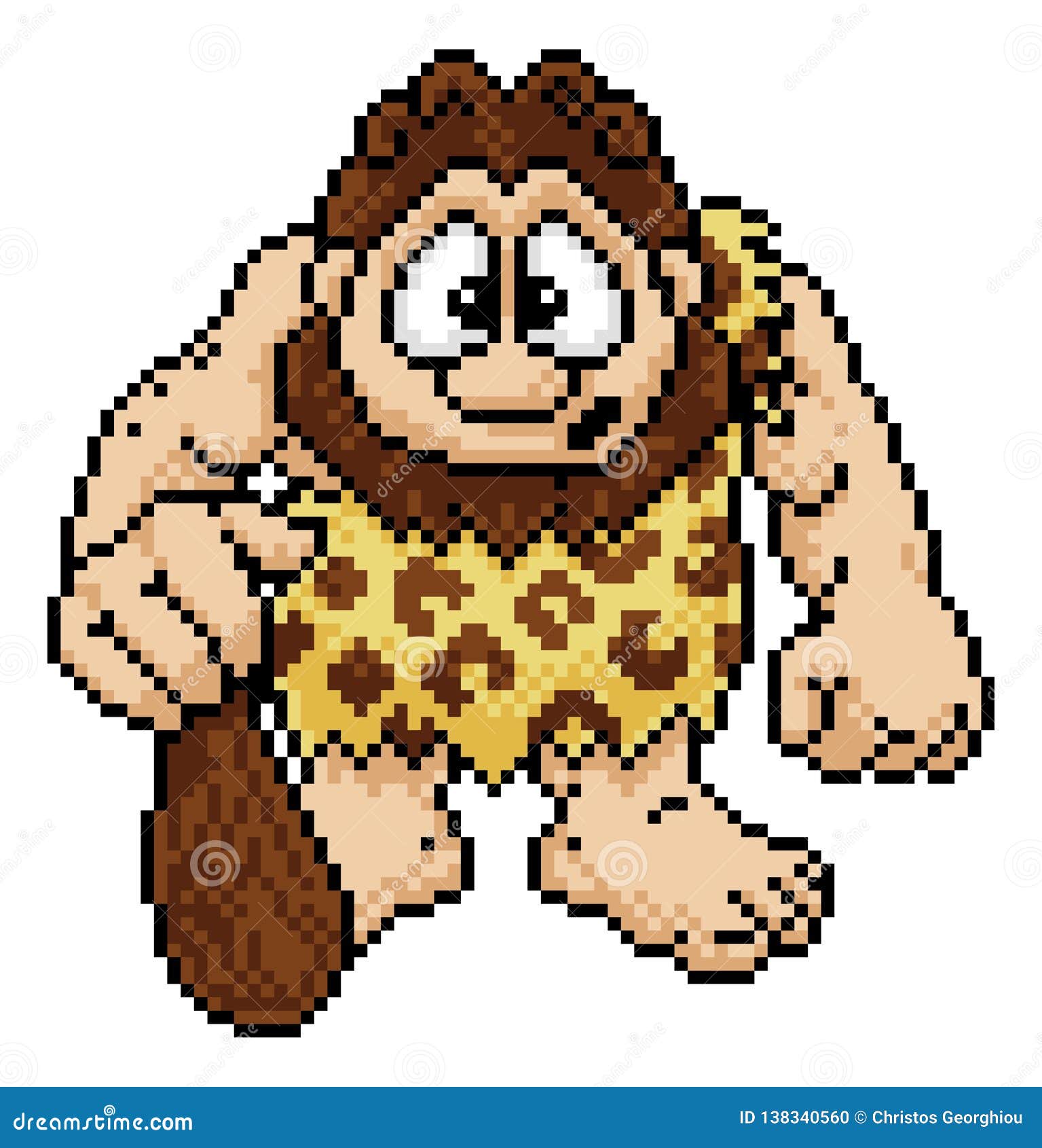 Caveman Pixel Art Pattern Seamless. Prehistoric Man 8 Bit Background ...