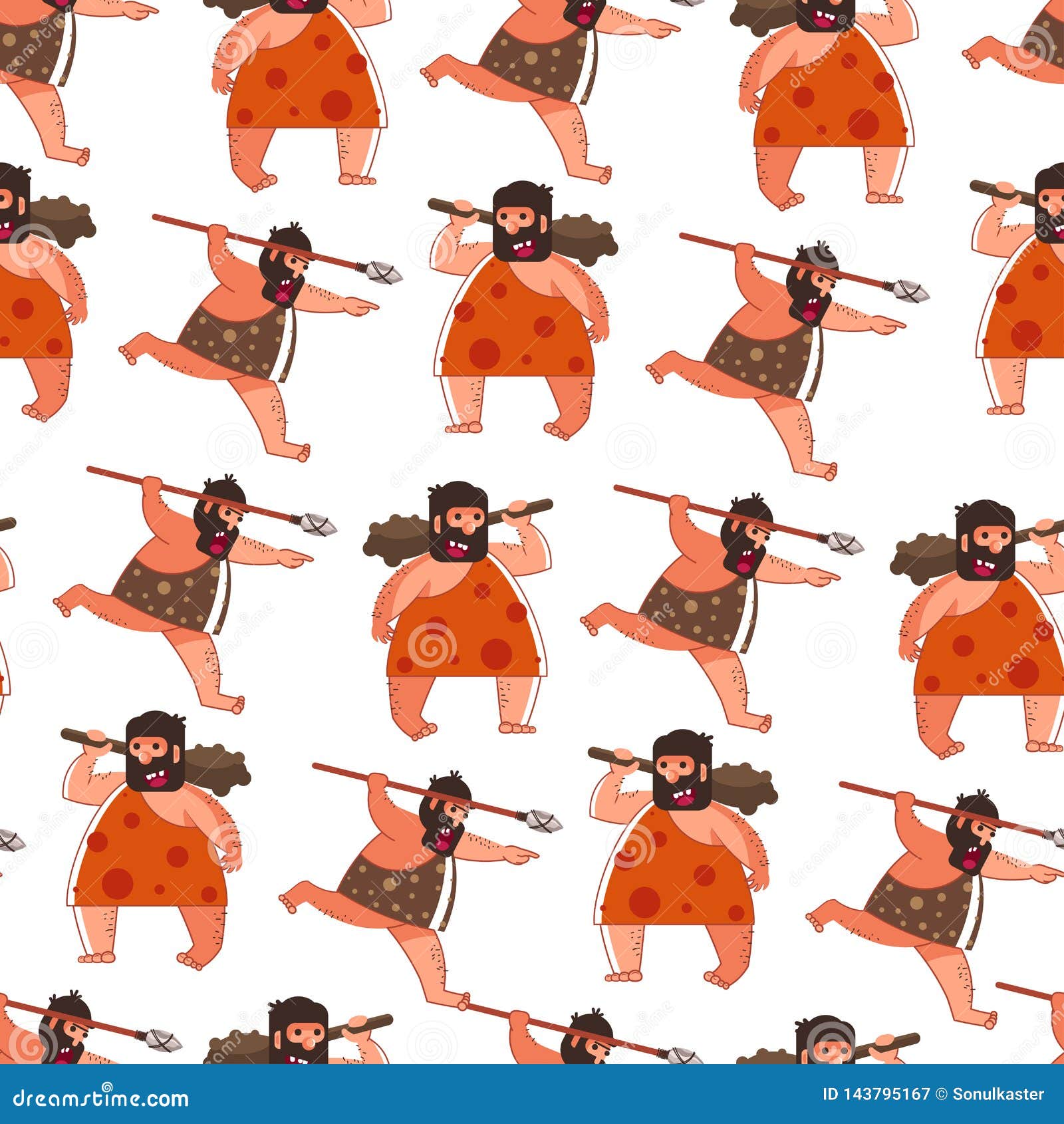 Caveman Primitive Person with Bat and Spear Seamless Pattern Stock ...