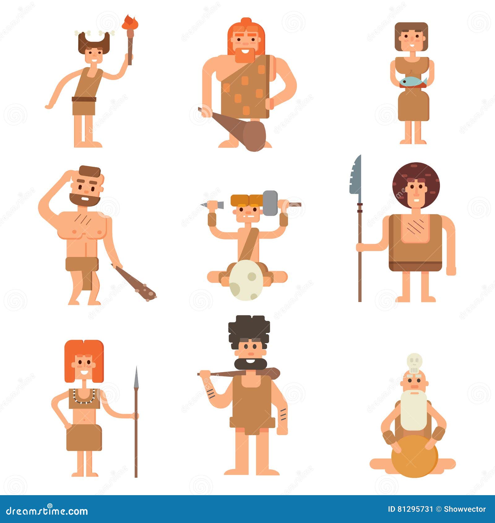 Caveman Primitive Stone Age People Stock Vector - Illustration of ...