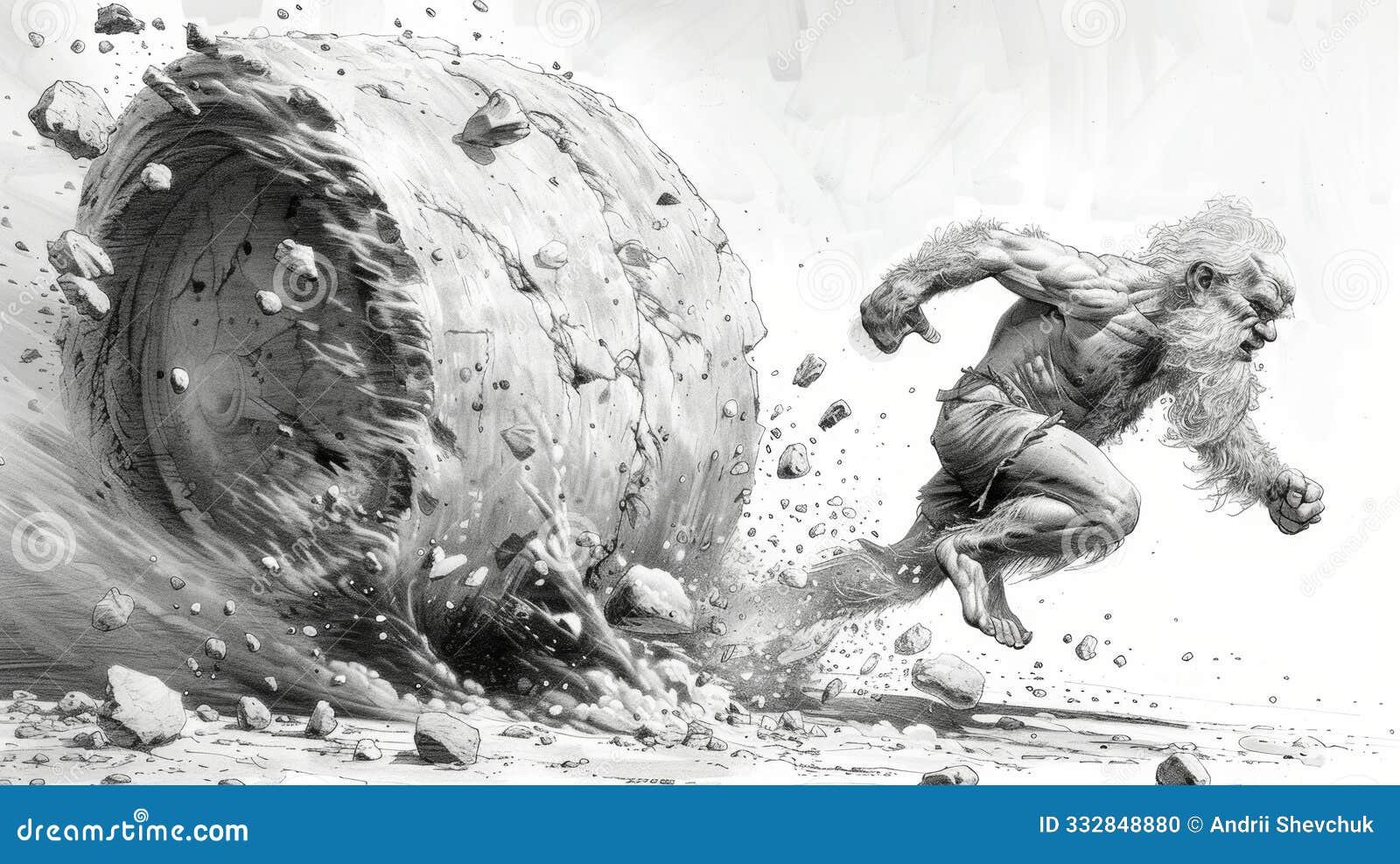 Caveman Pushing a Massive Stone Wheel in Dynamic Motion Stock ...