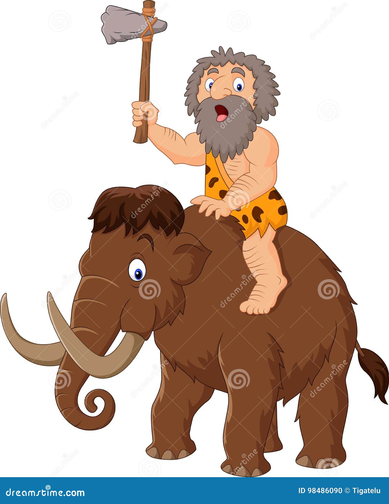 Caveman riding a mammoth stock vector. Illustration of male - 98486090