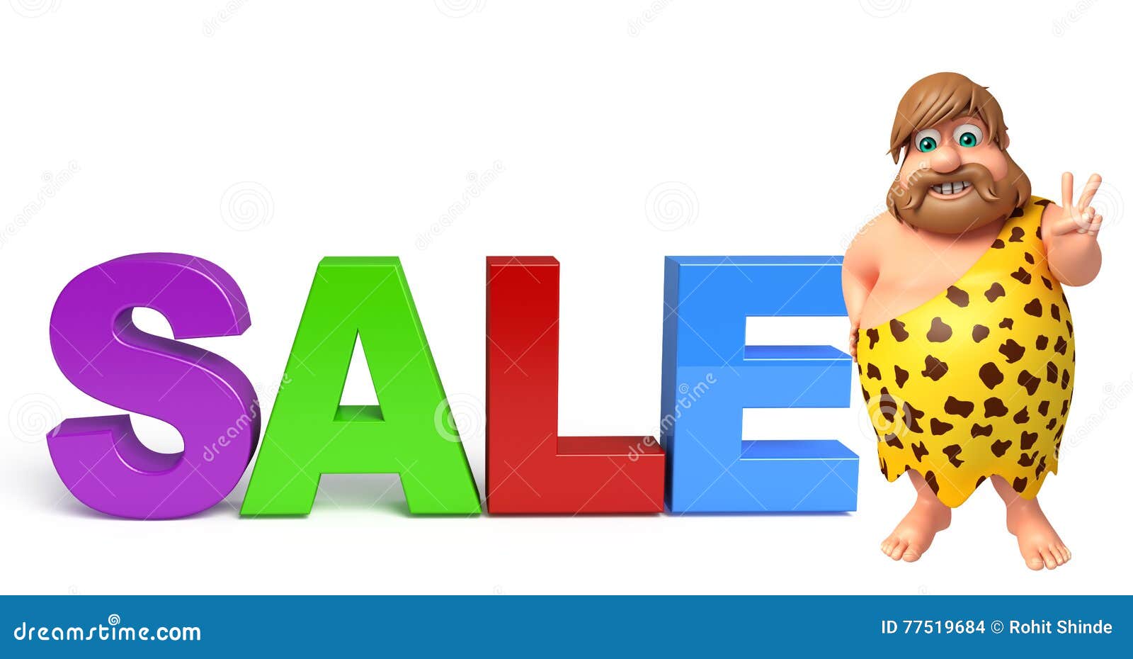 Caveman with Sale sign stock illustration. Illustration of javelin ...