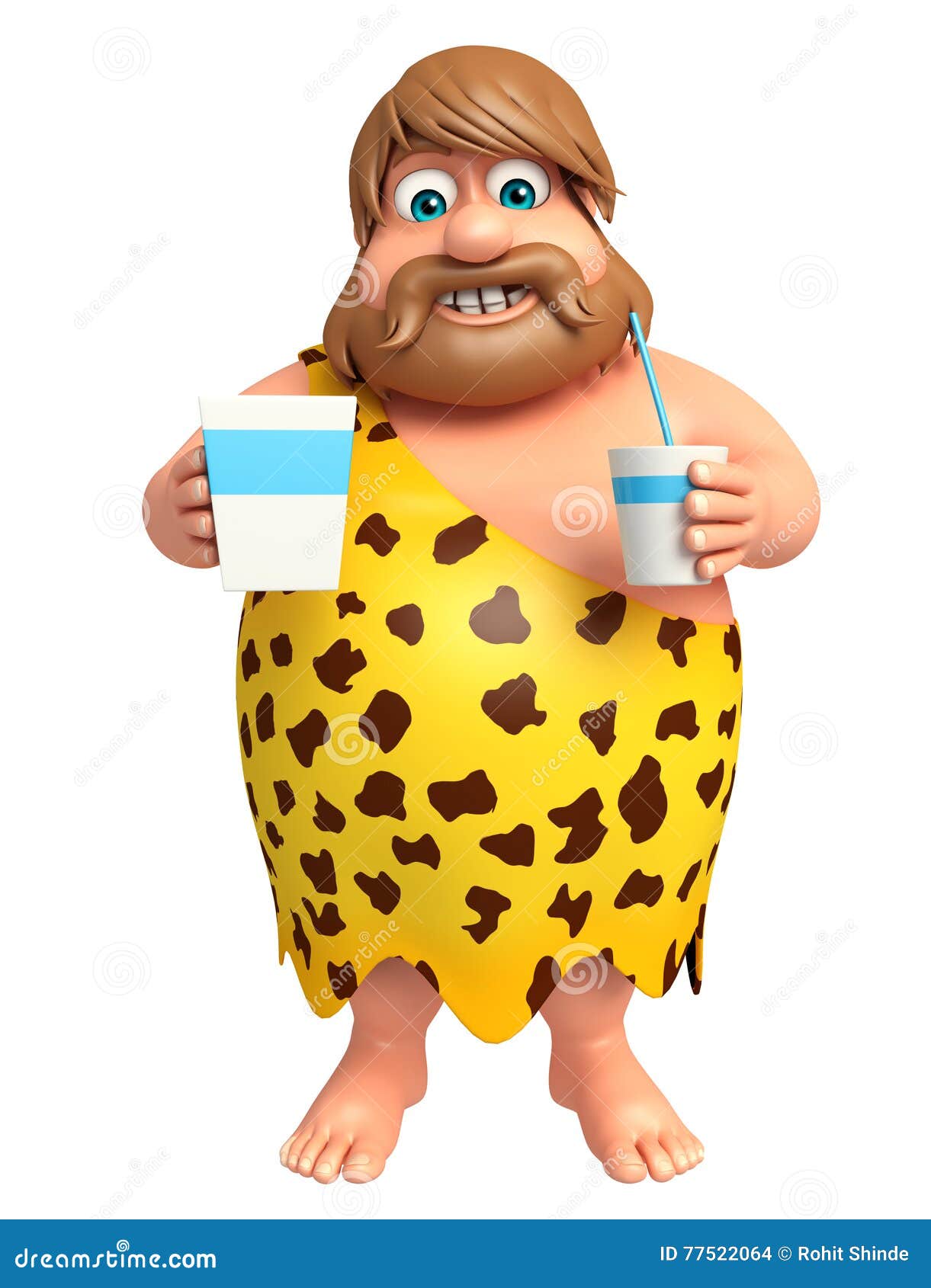 Caveman with Soft Drink and Popcorn Stock Illustration - Illustration ...