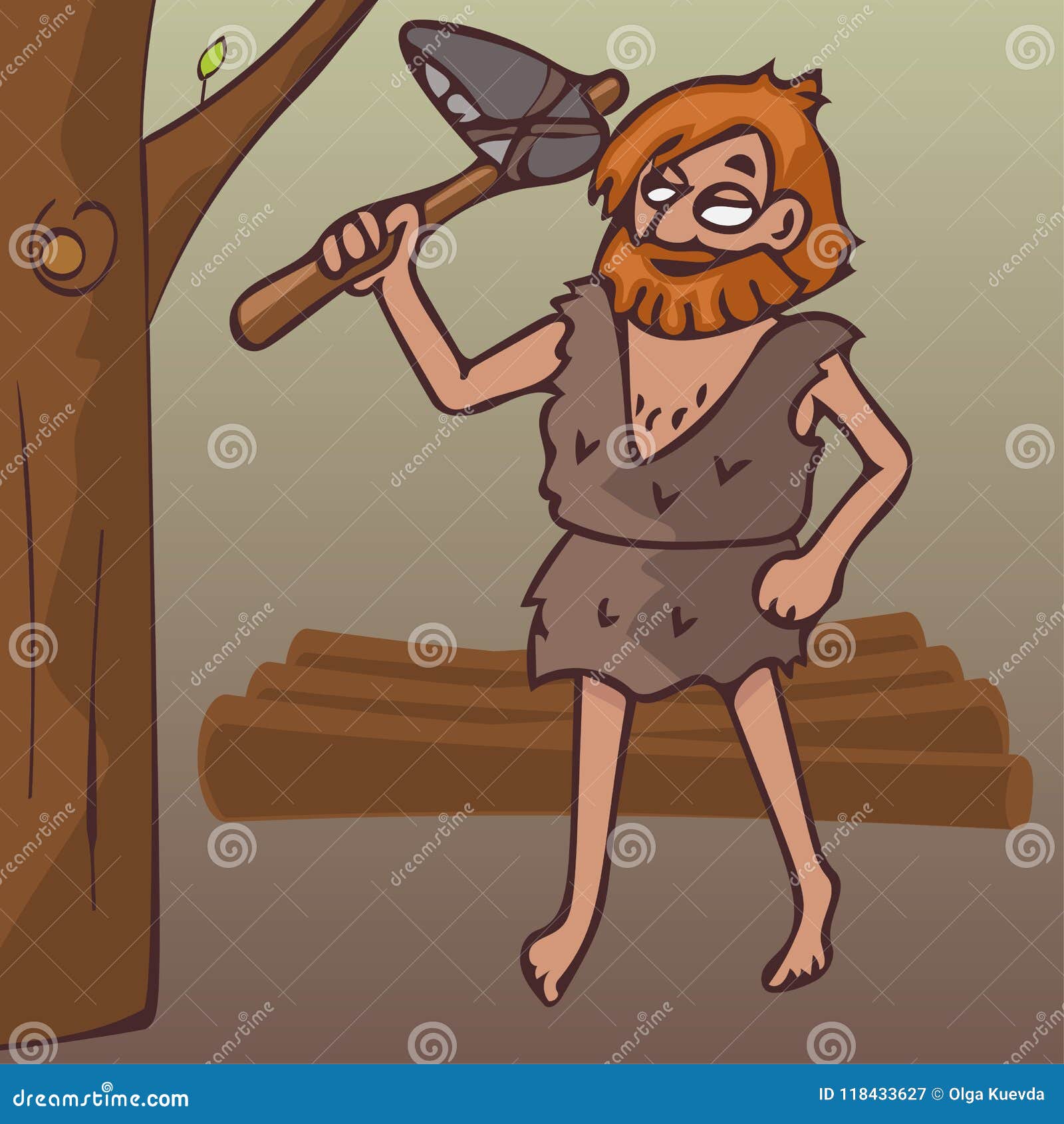 Caveman with stone ax stock vector. Illustration of character - 118433627