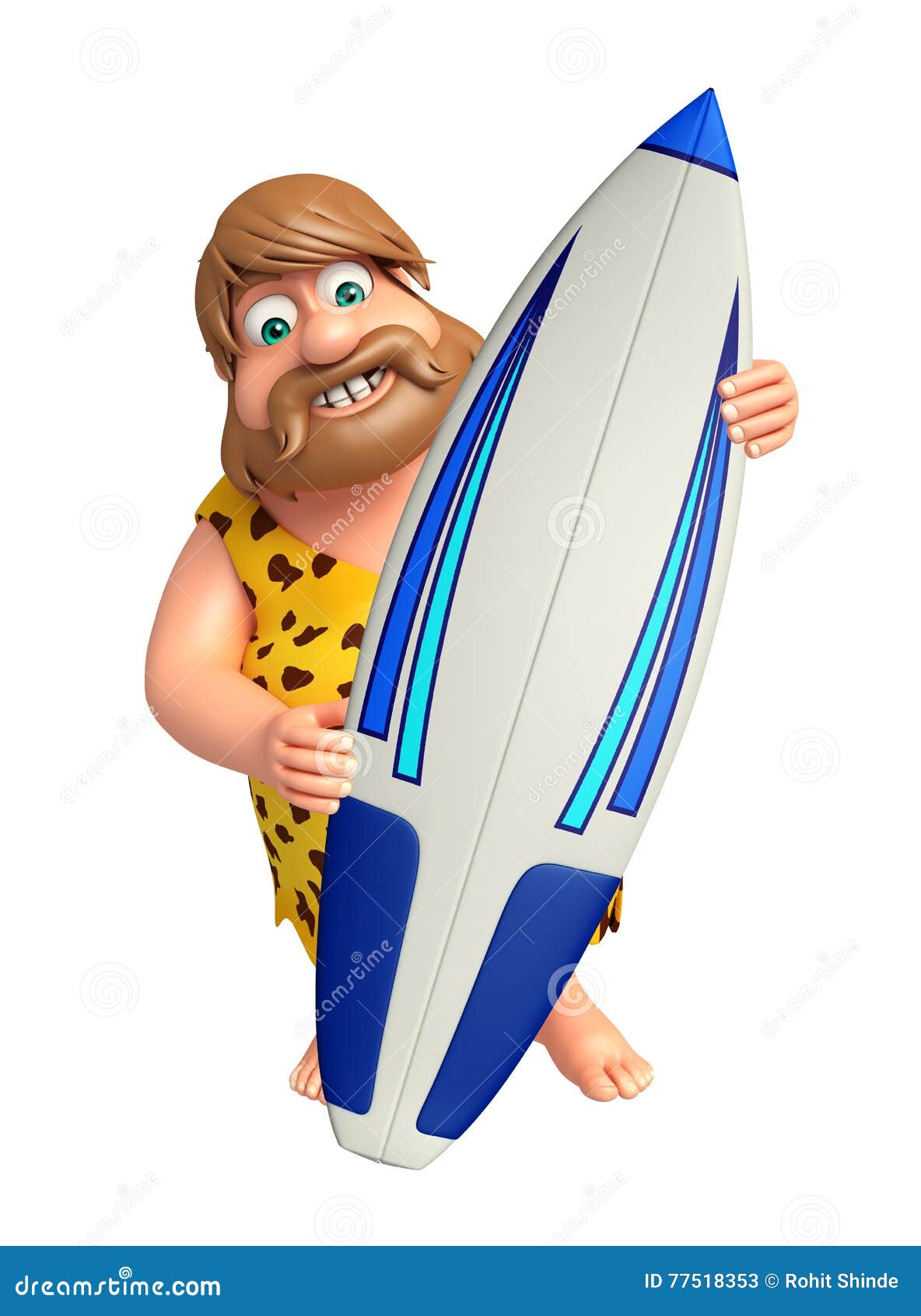 Caveman with Surfboard stock illustration. Illustration of beard - 77518353