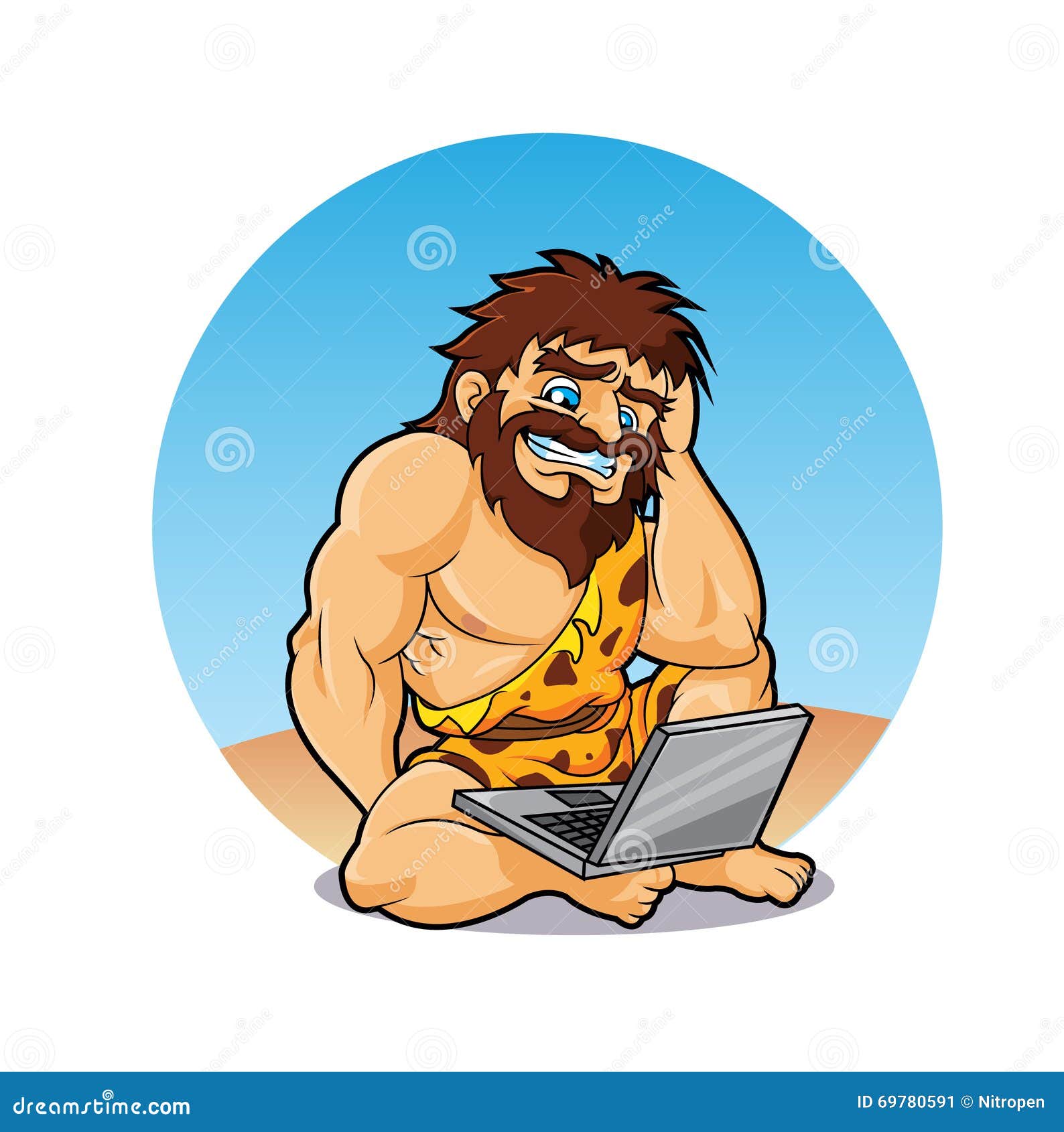 Caveman Surprised To Find a Laptop Stock Illustration - Illustration of ...