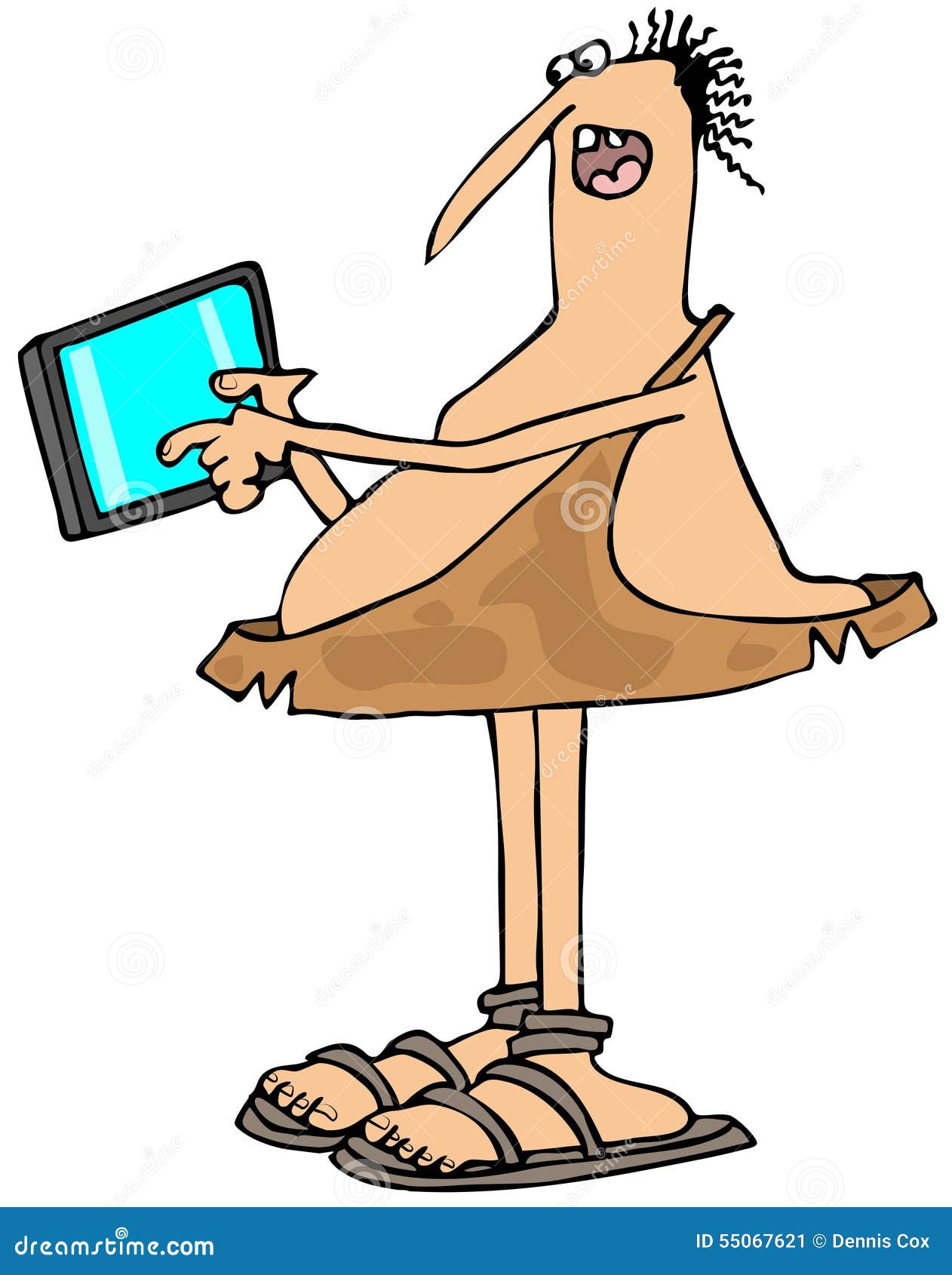 Caveman with a tablet stock illustration. Illustration of sandals ...
