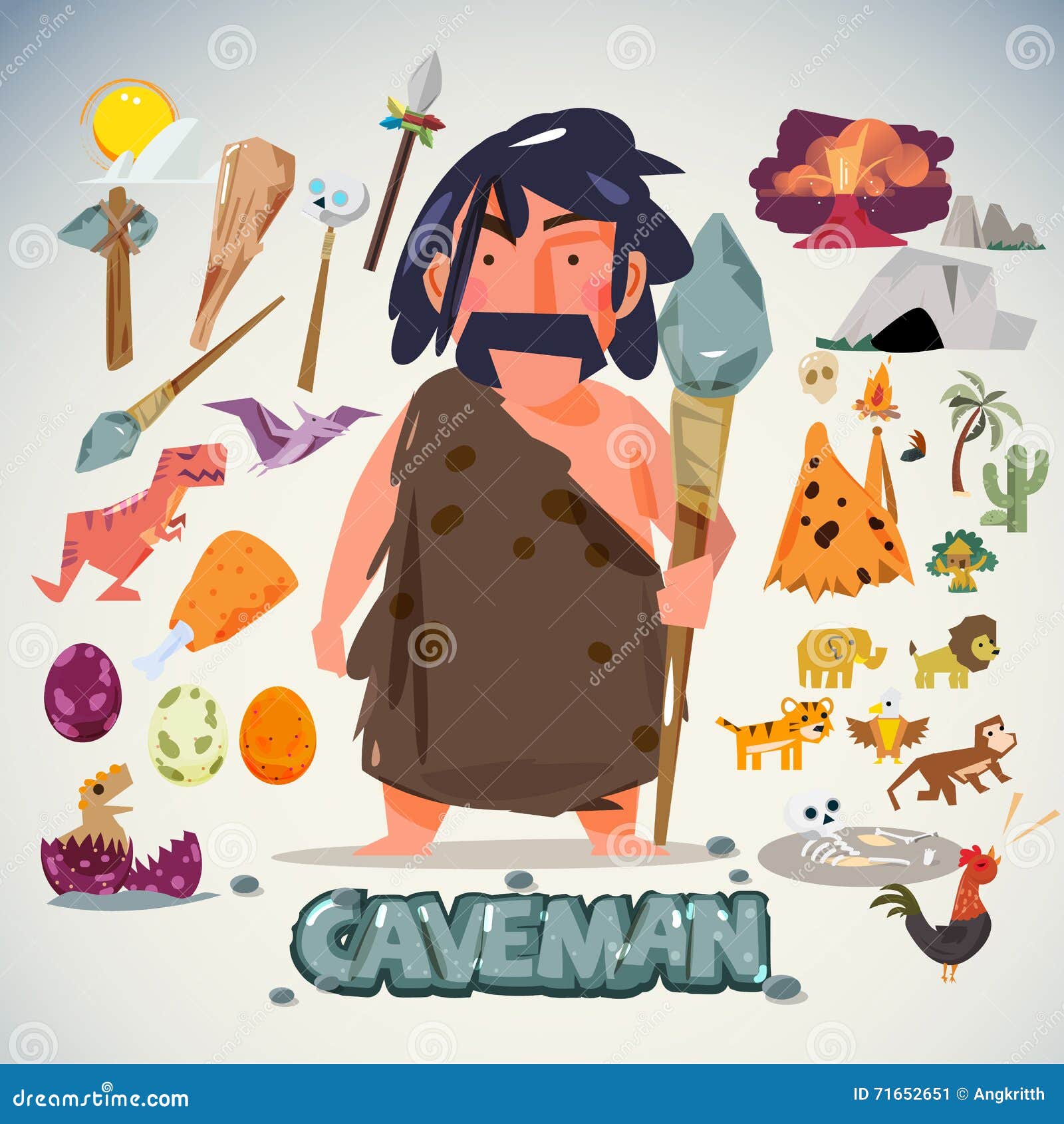 Caveman with Tool, Weapon and Element. Character Design Stock ...