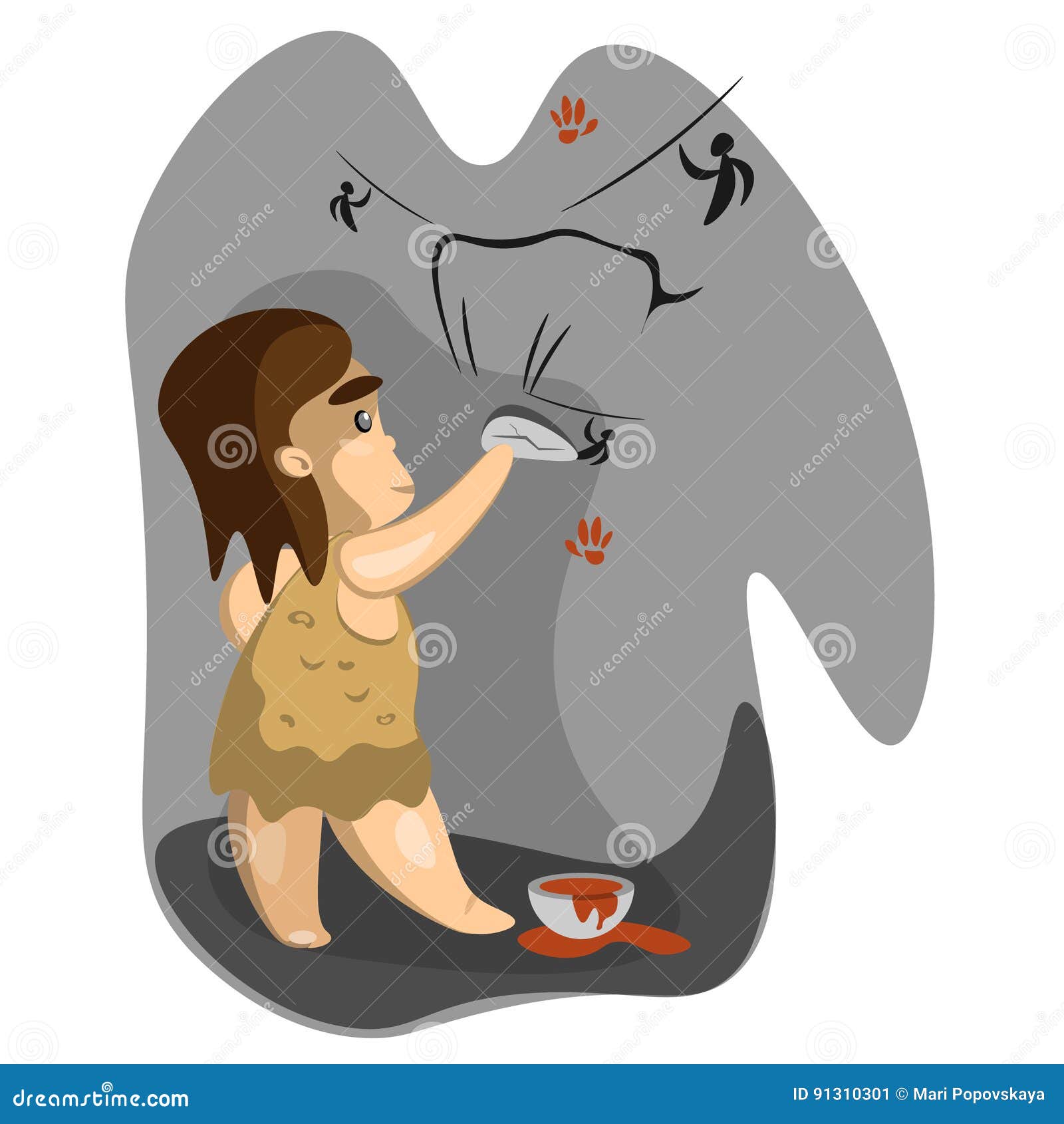 Caveman write on stone stock vector. Illustration of drawing - 91310301