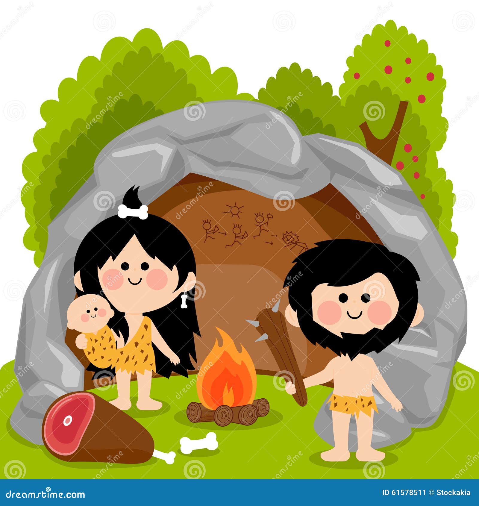 Family Of Cavemen Roasts Meat At Stake Vector Cartoon Illustrati ... Family Of Cavemen Roasts Meat At Stake Vector Cartoon Illustrati ...