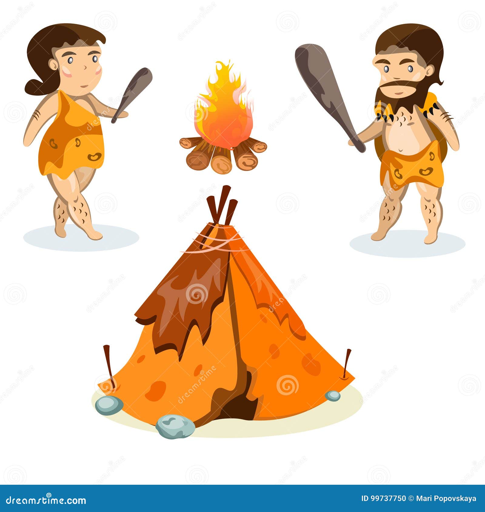 Cavemen In Stone Age. People Hunting With Primitive Tools. Human ...