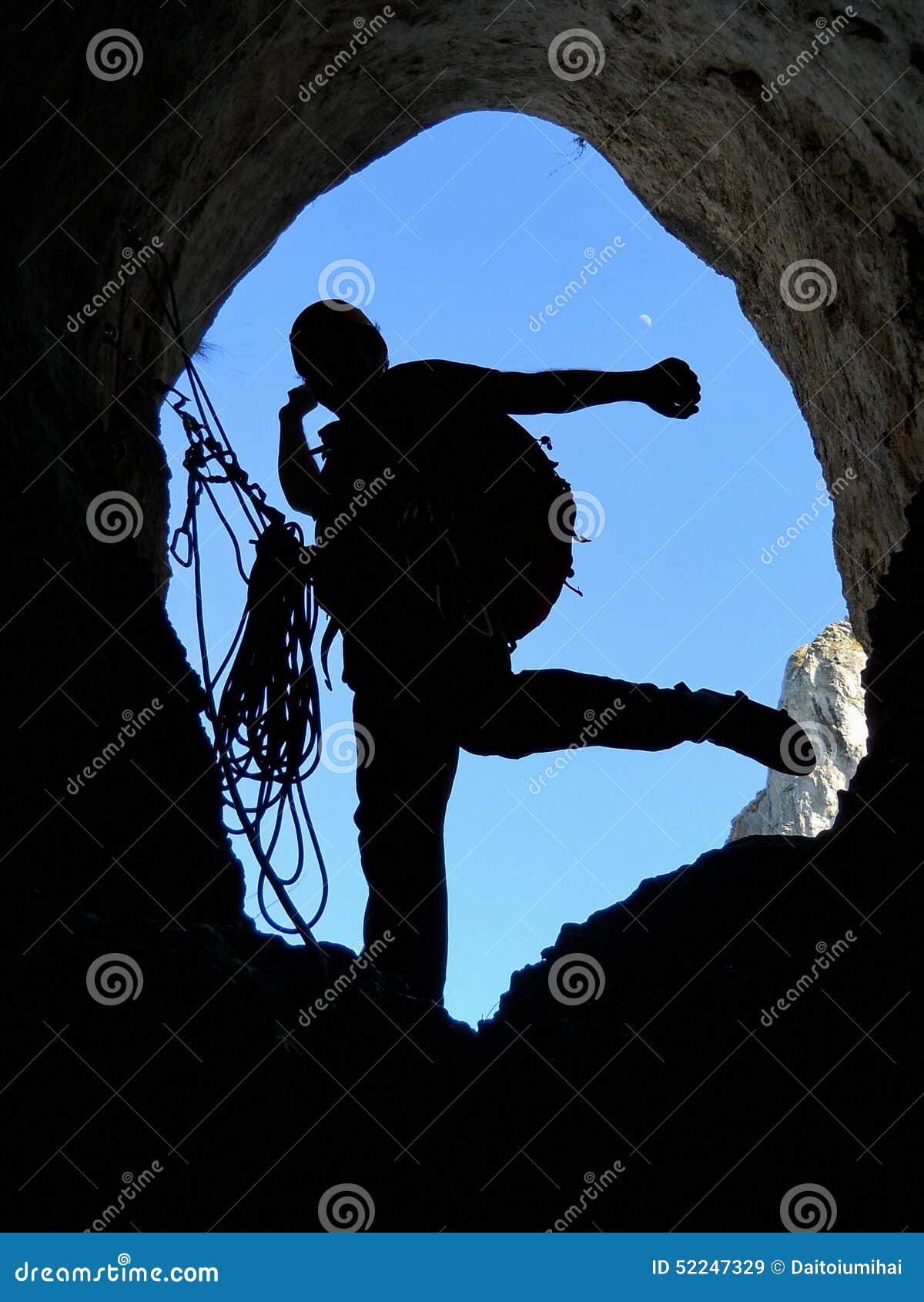 Caver silhouette stock image. Image of belaying, calcar - 52247329
