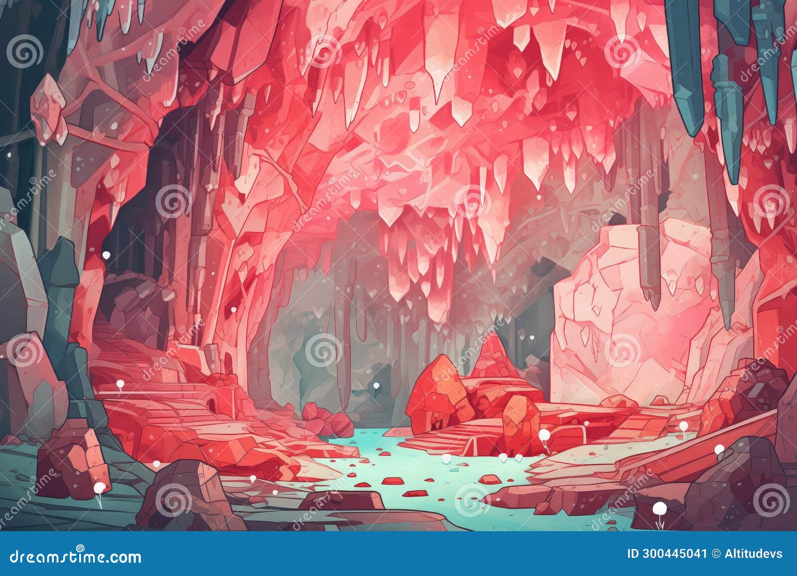 Cavern Walls Lined with Glowing Red Rubies Stock Image - Image of ...
