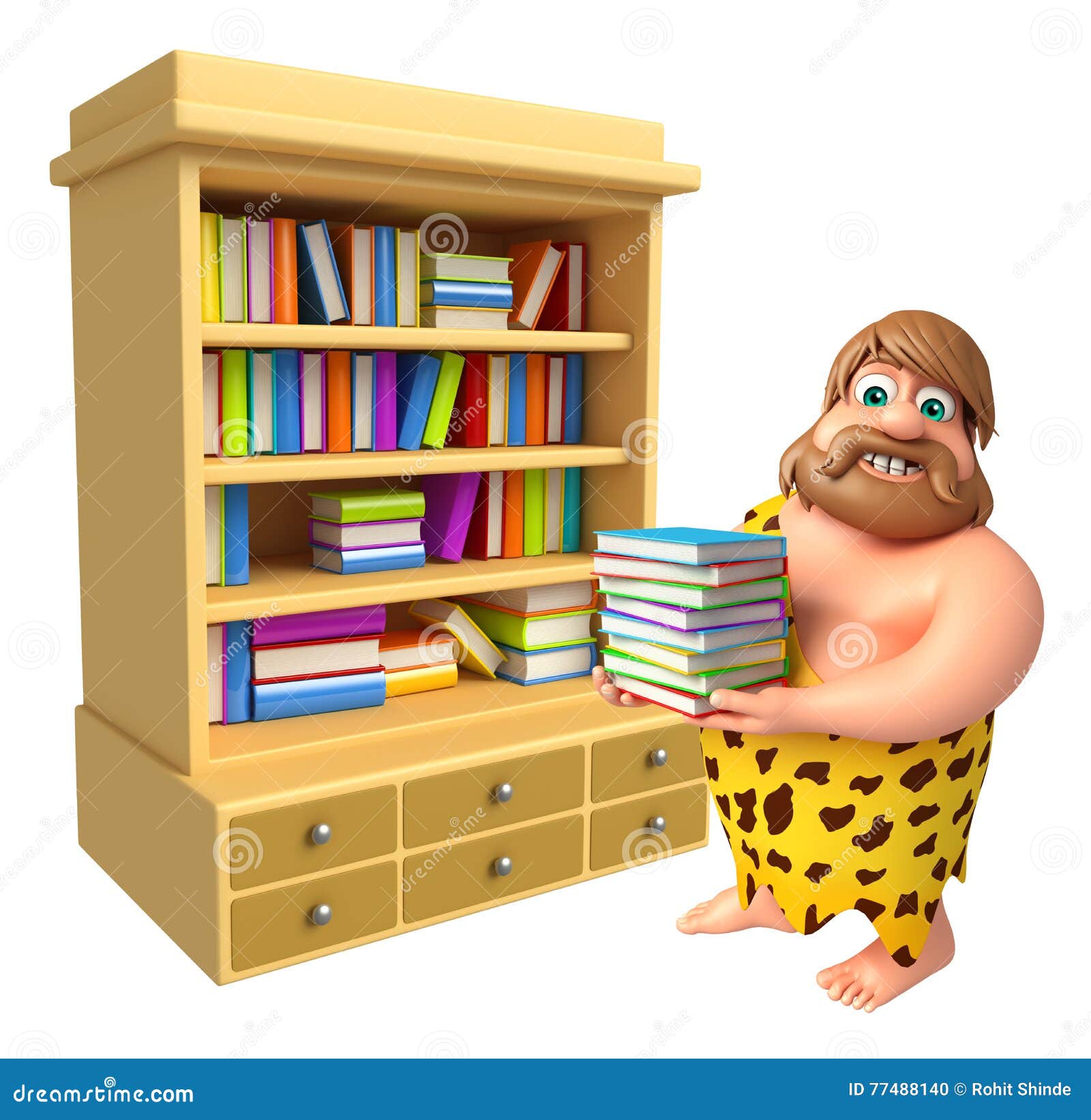 Cavernicolo Con Gli Scaffali Di Libro Illustrazione di Stock ...