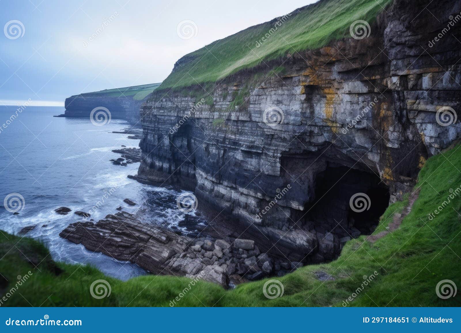 Cavernous Cliff Cave Opening at Dusk Stock Image - Image of opening ...