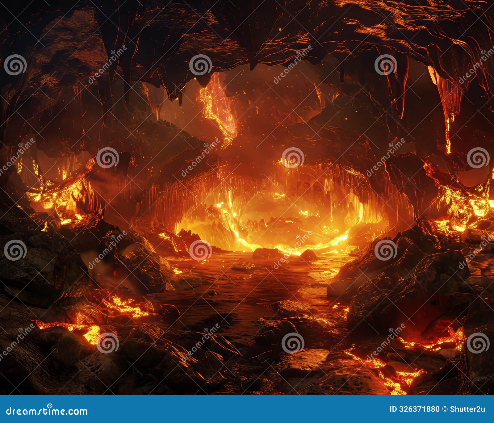 Caverns of Fire in the Lava Cave Stock Illustration - Illustration of ...
