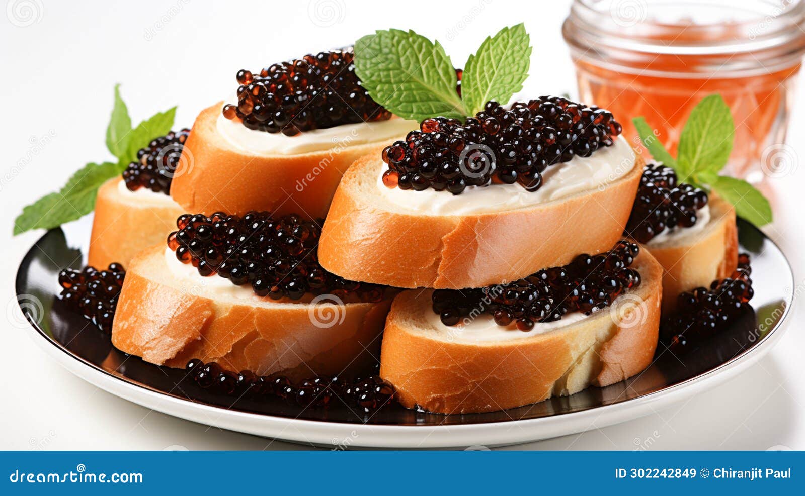 Caviar on Bread in a Plate on White Background Stock Image - Image of ...