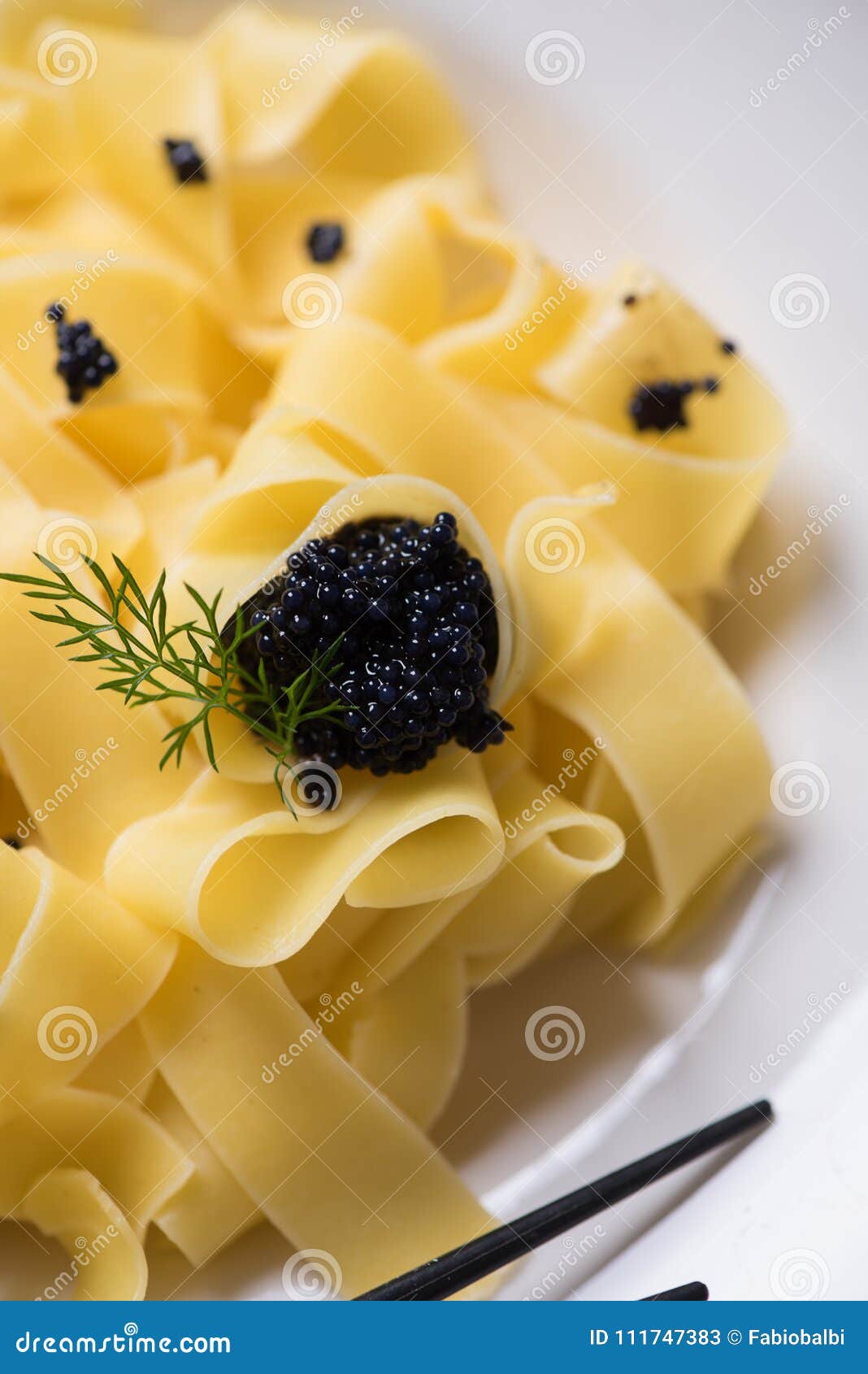 Caviar Pasta Tagliatelle on a White Dish. Stock Image - Image of ...