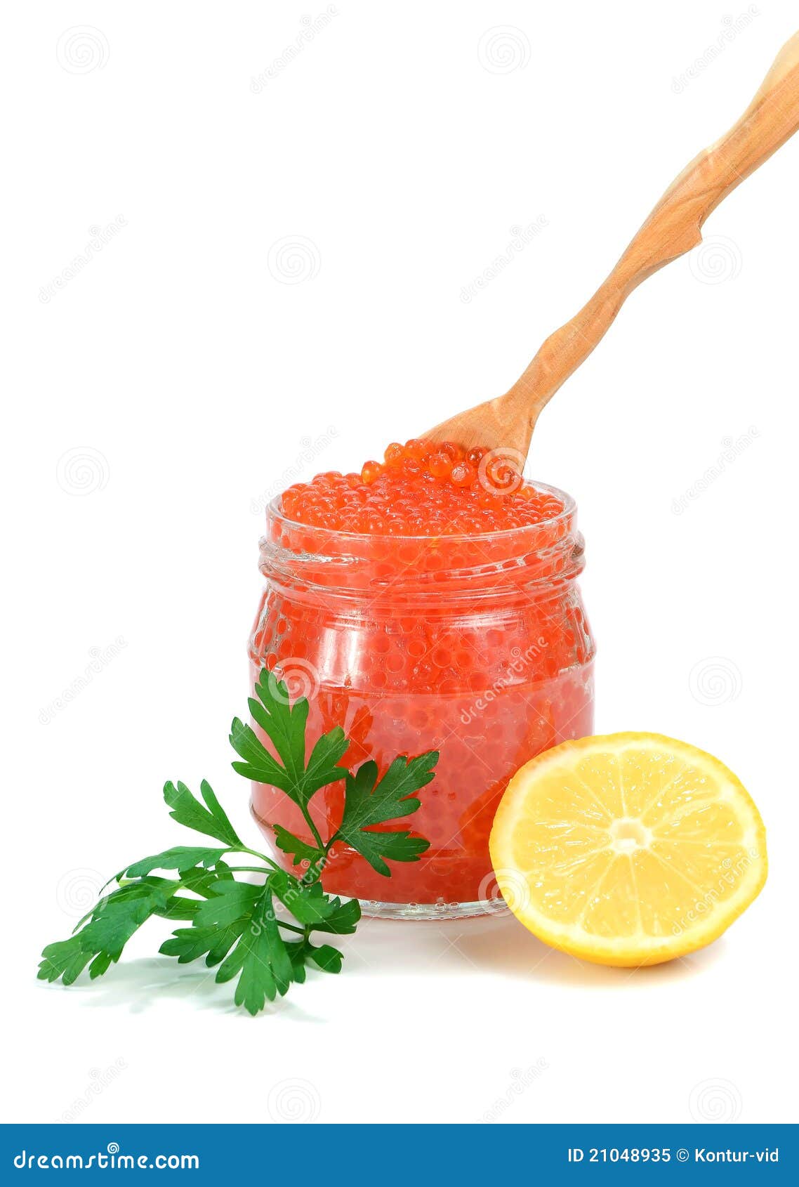 Caviar Red in a Glass Jar with Lemon and Parsley Stock Image - Image of ...