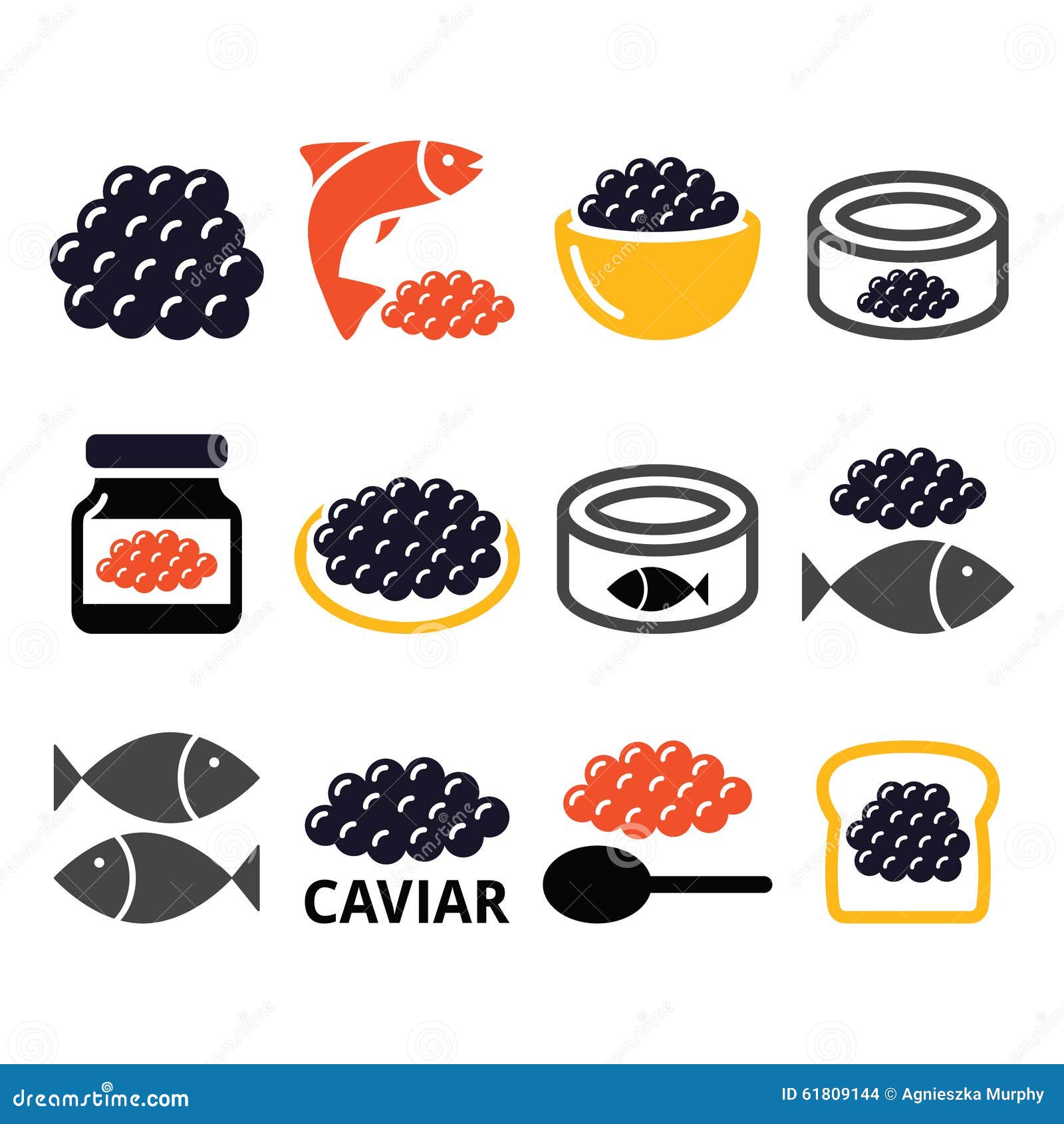 Caviar, Roe, Fish Eggs Icons Set Stock Vector - Illustration of ...