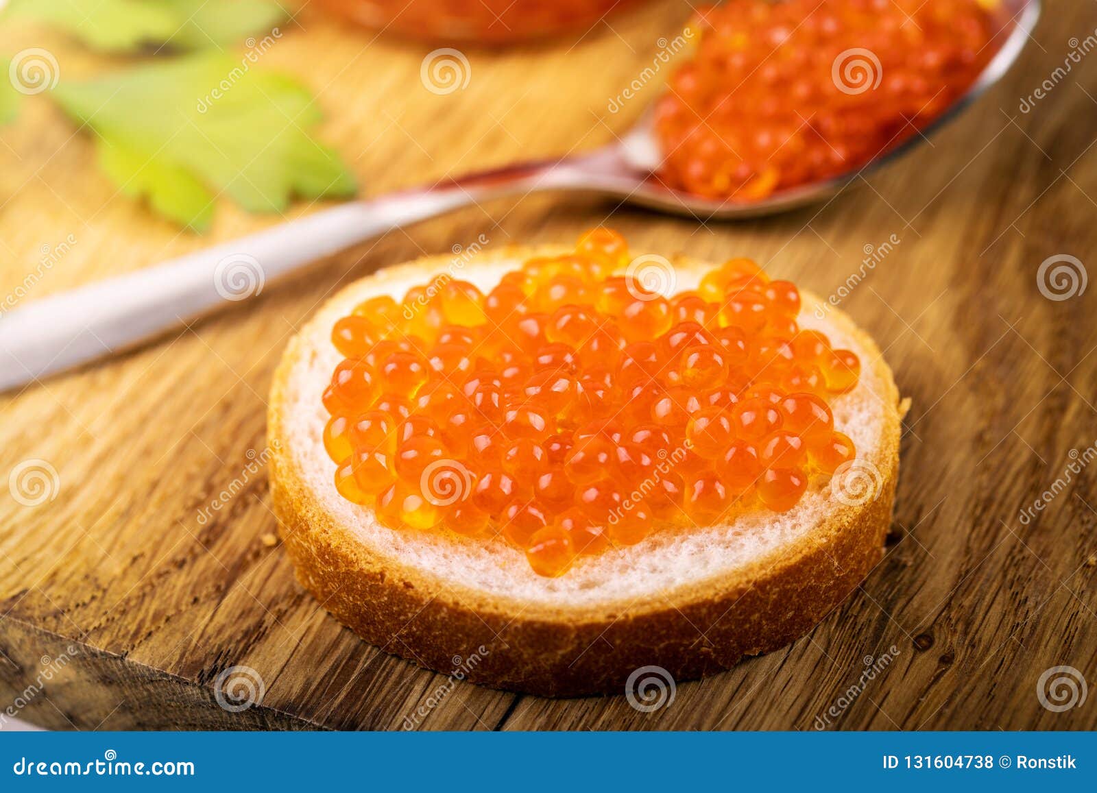 Caviar Snacks - Red Fish Roe on the Bread Stock Photo - Image of board ...