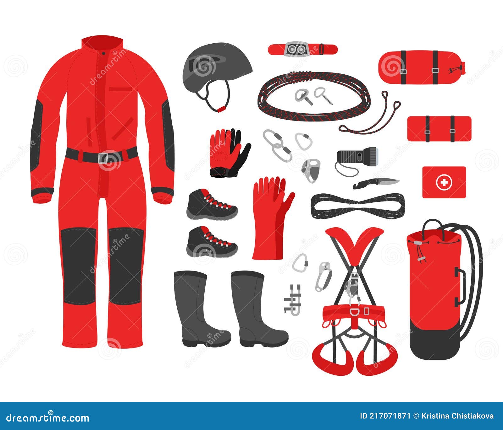 Caving Equipment Kit Clothes. Speleological Accessory Vector ...