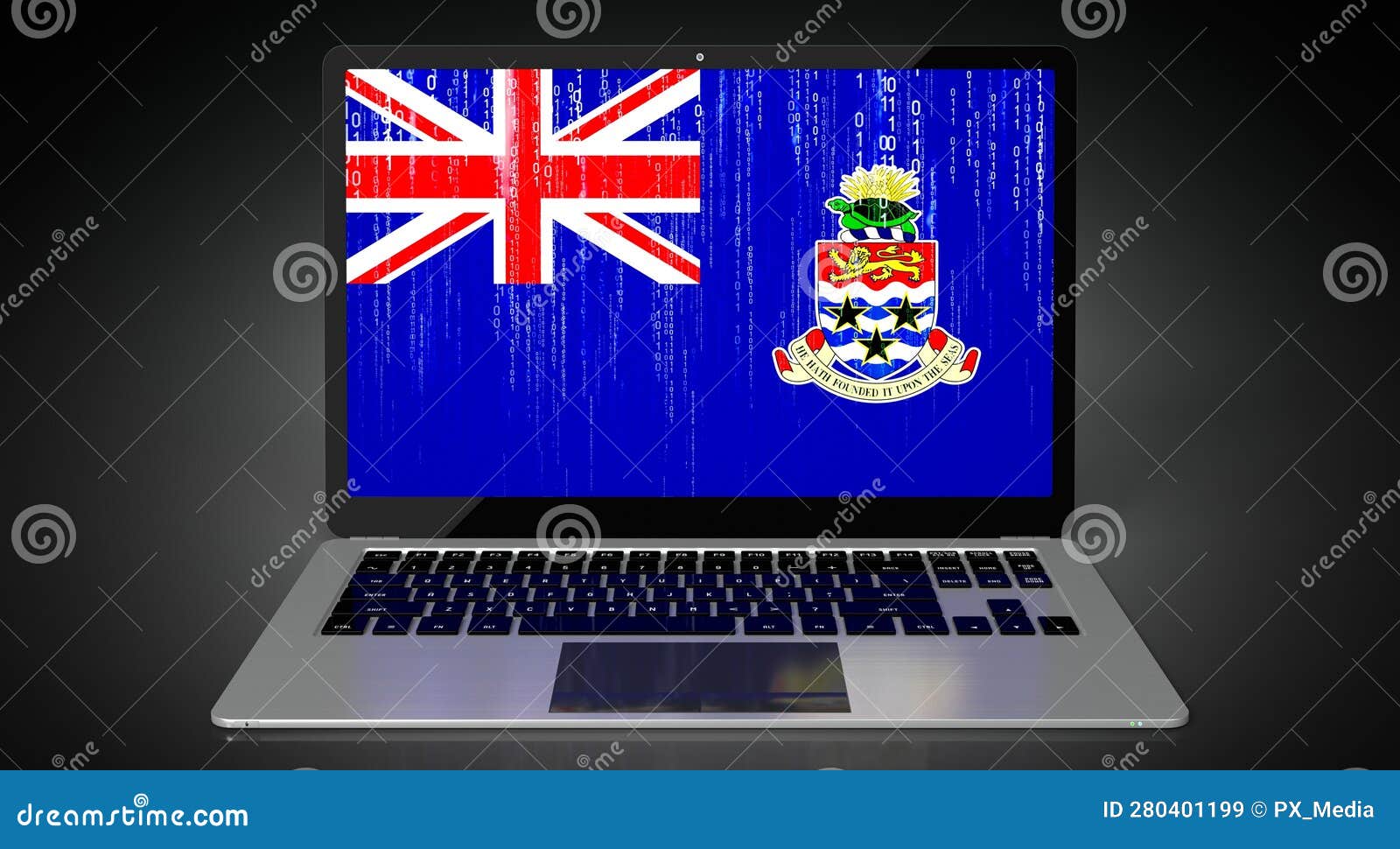 Cayman Islands - Country Flag and Binary Code on Laptop Screen Stock ...