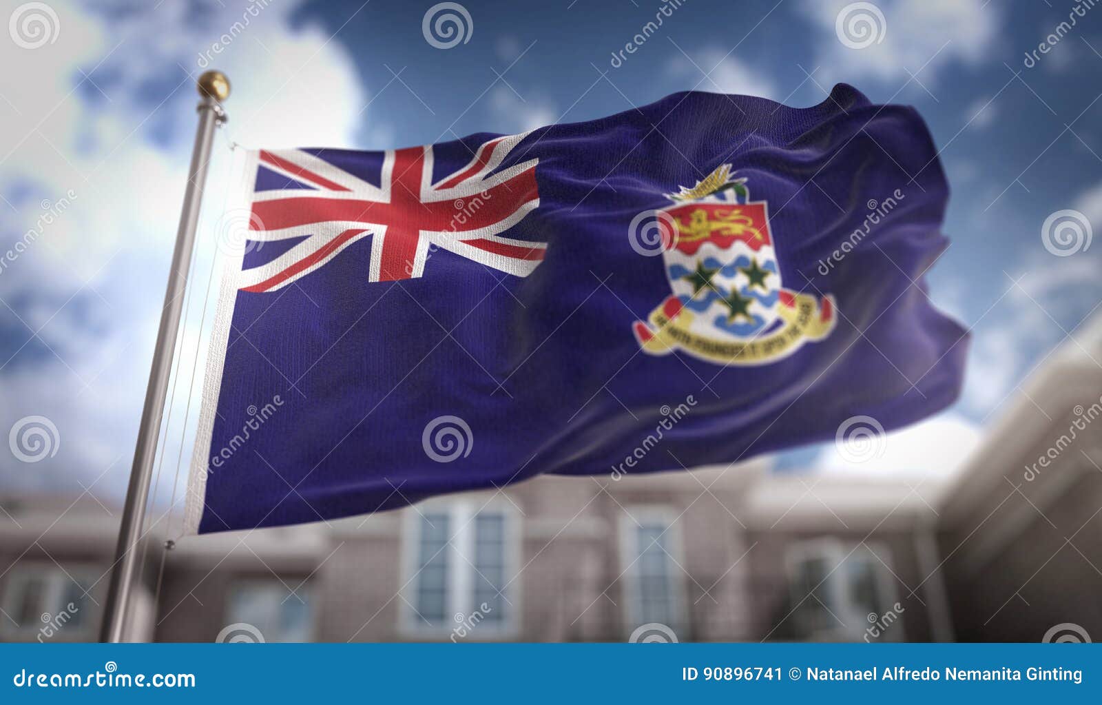 Cayman Islands Flag 3D Rendering on Blue Sky Building Background Stock ...