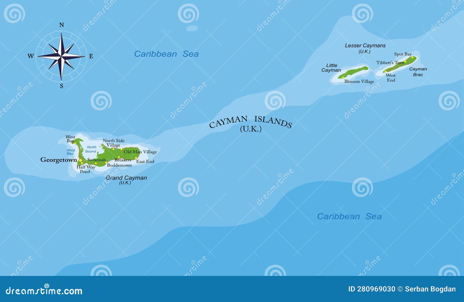 Cayman Islands Highly Detailed Physical Map Stock Vector - Illustration ...