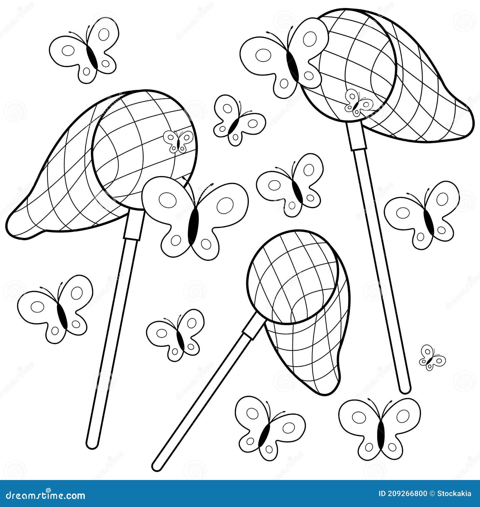 Butterfly Nets Catching Pretty Butterflies. Vector Black And White ...