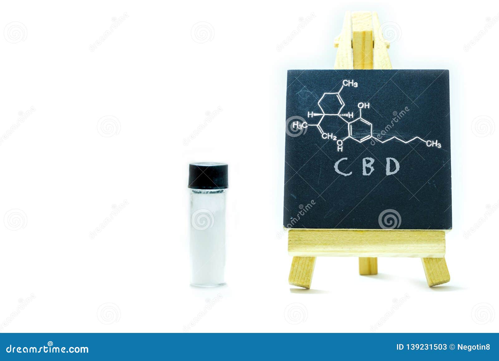 CBD Canabidiol Crystals Isolate in Glass Container with CBD Molecule ...