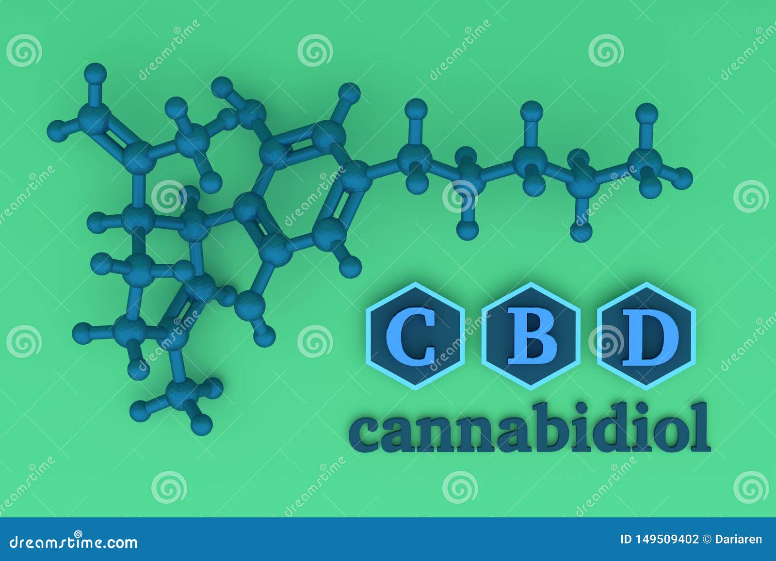 CBD Cannabidiol Structure in Blue and Green Color Stock Illustration ...
