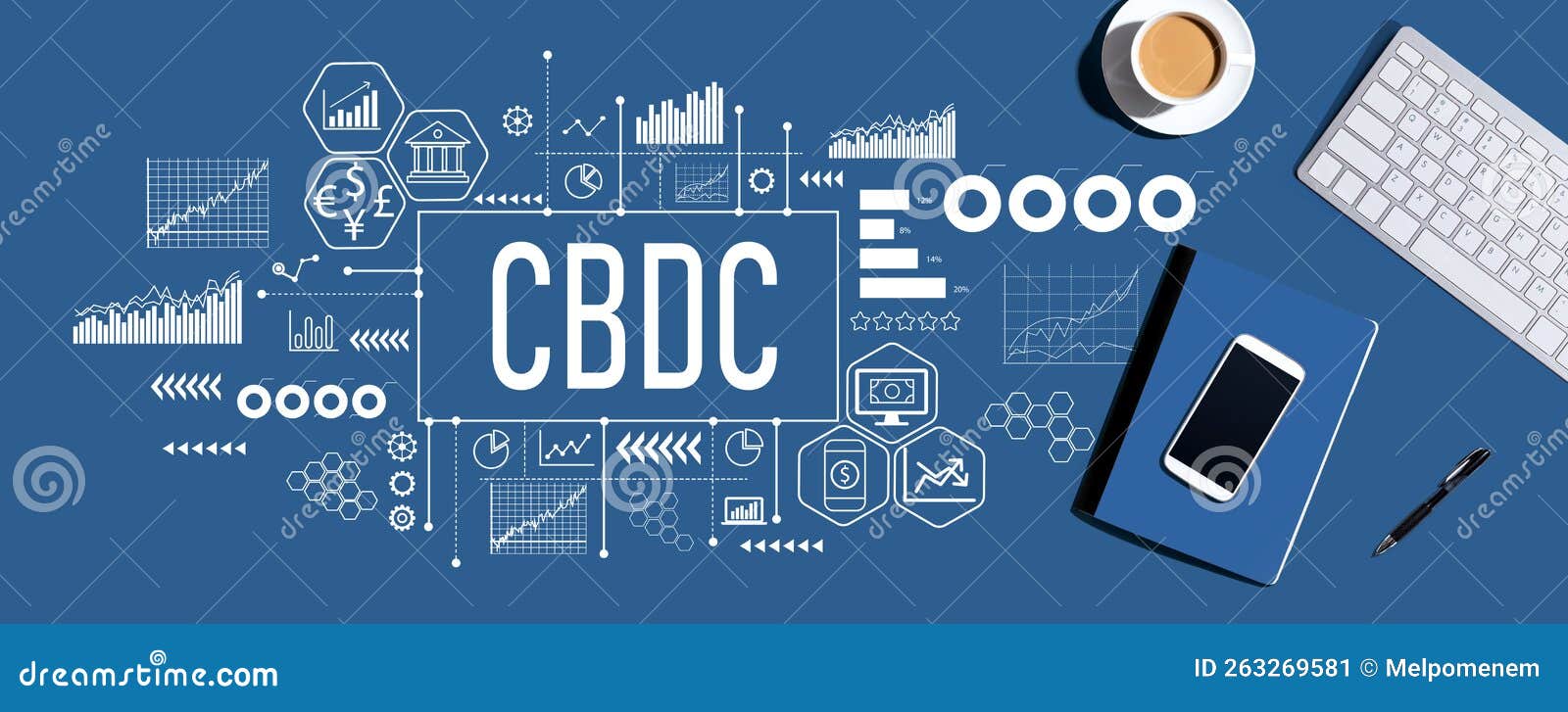 CBDC Theme with Computer Keyboard and Office Items Stock Image - Image ...