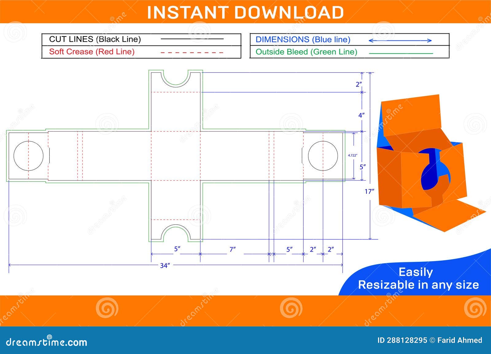CC Camera Packaging Box Die Line Template and 3D Box Colour Changeable ...