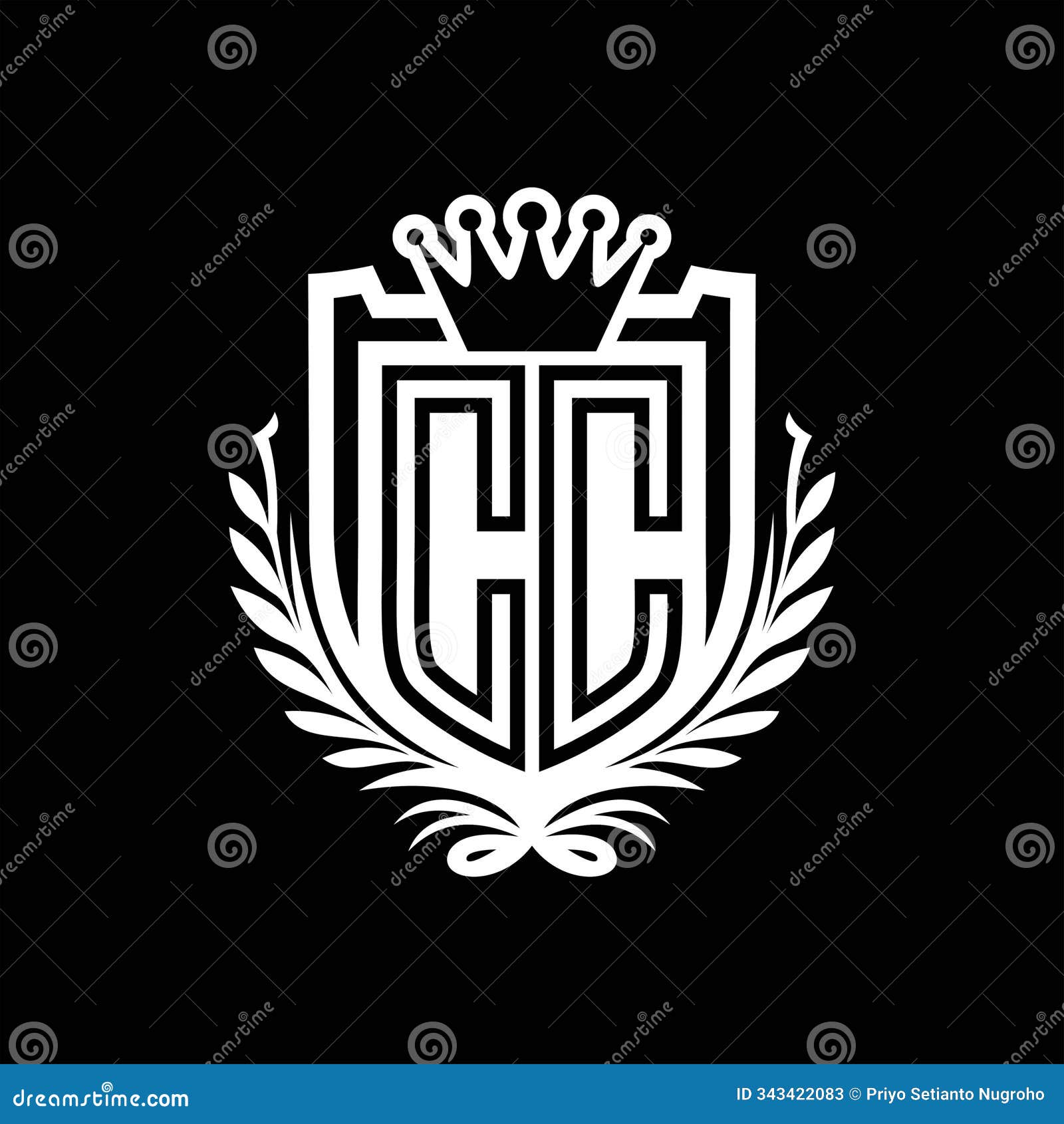 CC Letter Logo Heraldic Shield Shape with Crown on Black Background ...